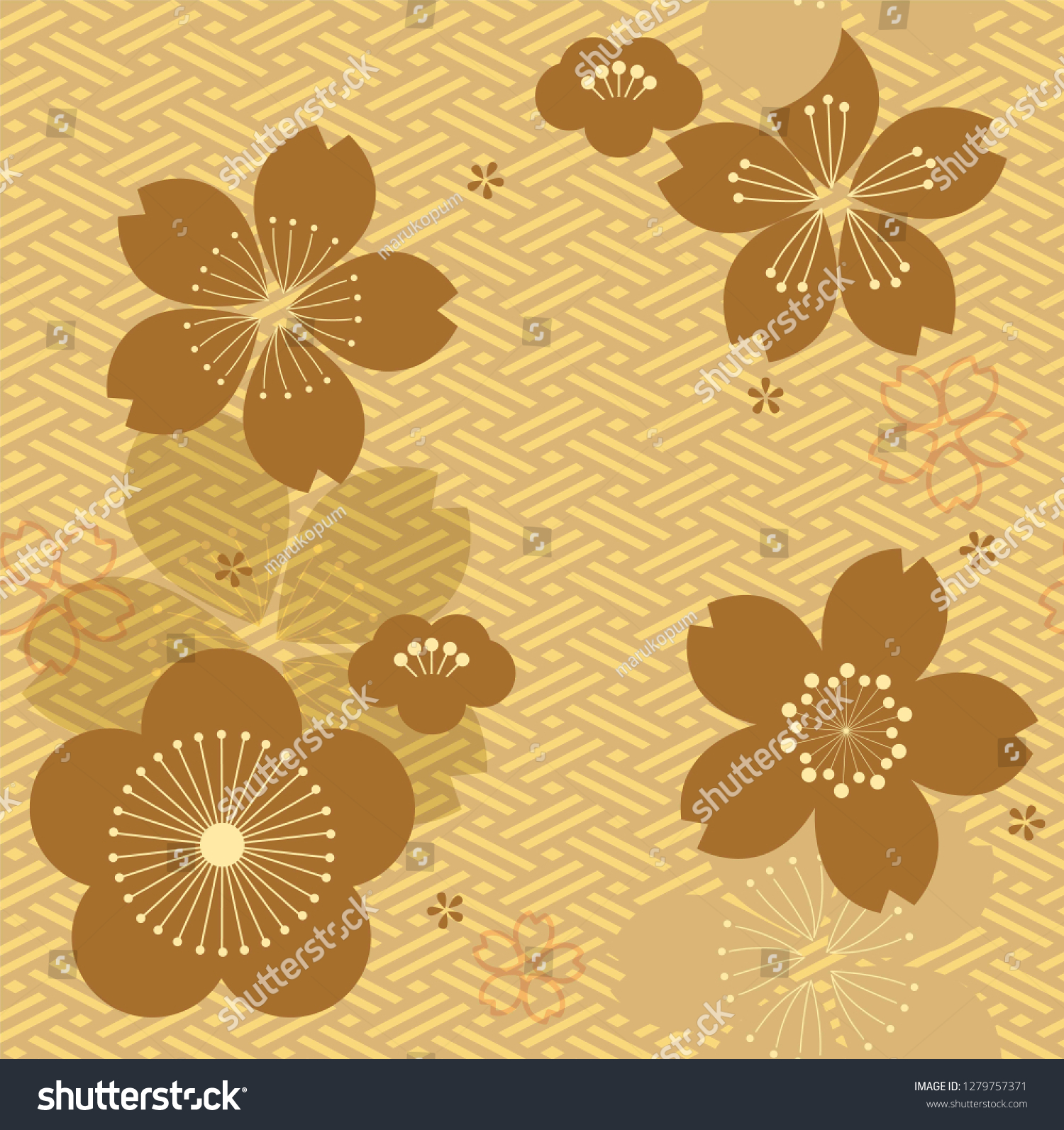 Flower Elements Japanese Pattern Vector Cherry Stock Vector (Royalty ...