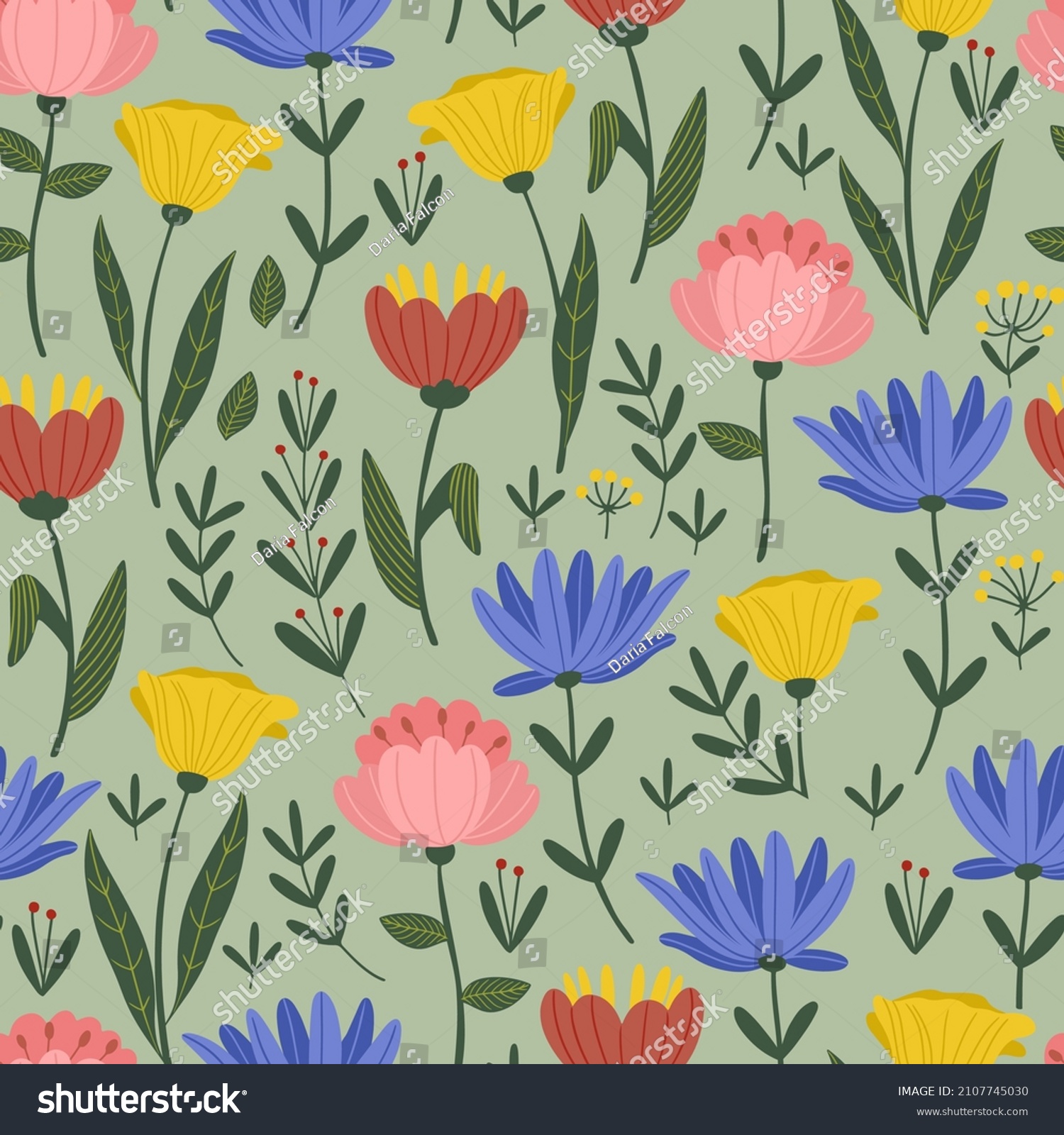 Flower Field Hand Drawn Vector Seamless Stock Vector (Royalty Free ...