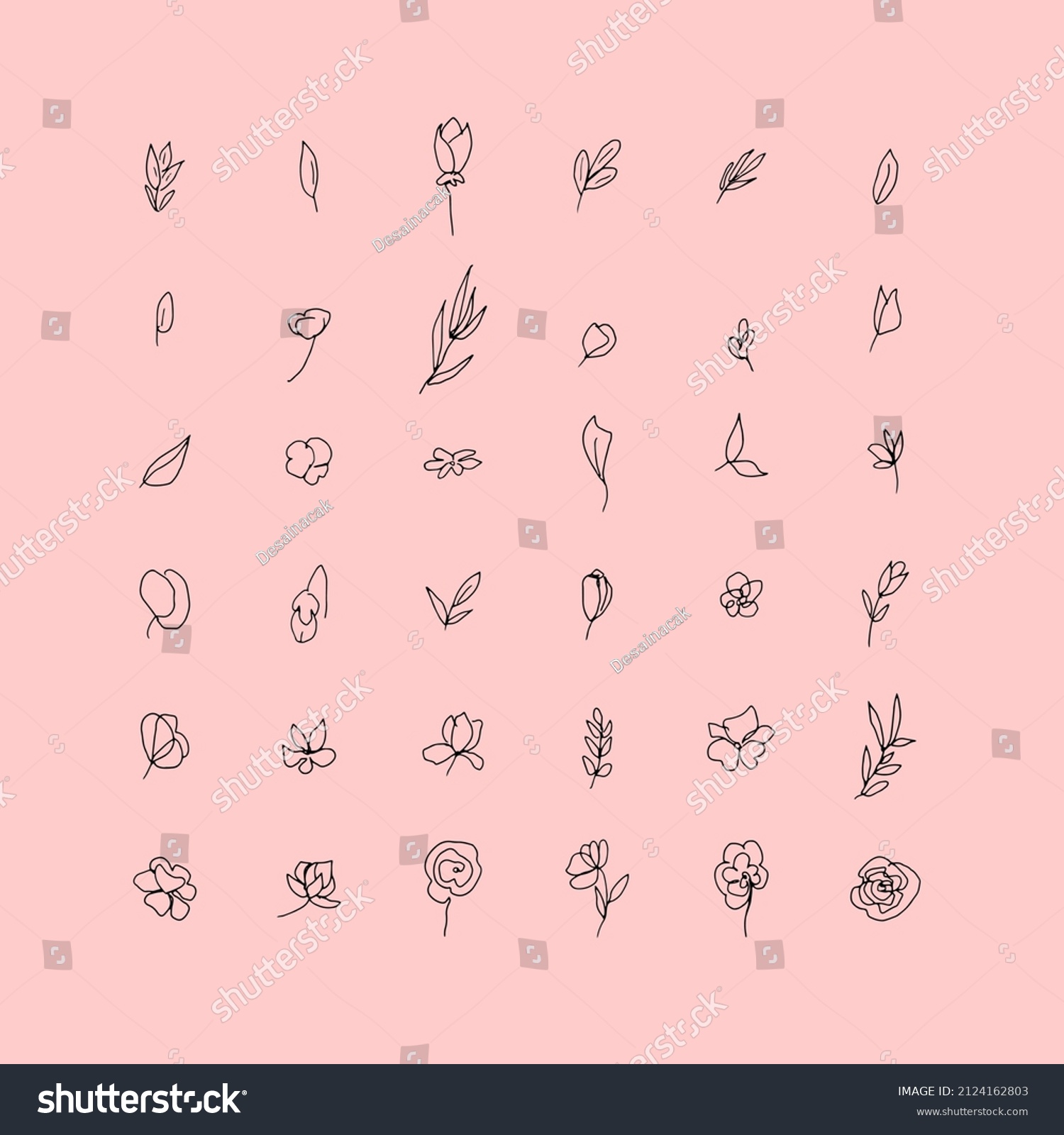 Flower Line Art Bundle Vector Stock Vector (Royalty Free) 2124162803
