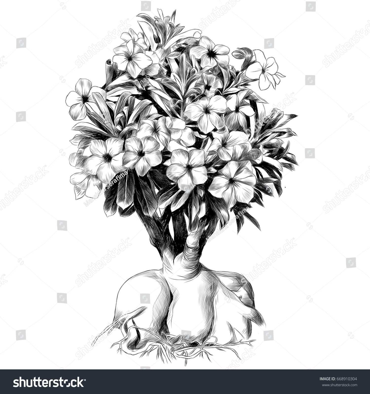 Flower Tree Adenium Desert Rose Sketch Stock Vector Royalty Free