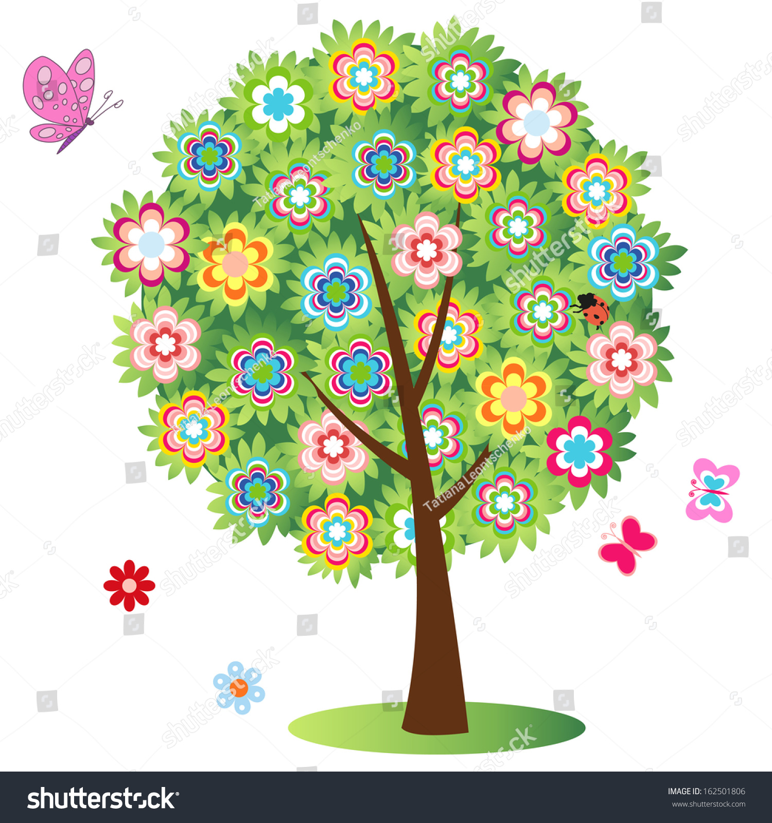 Flowering Tree Illustration Vector Stock Vector (Royalty Free) 162501806