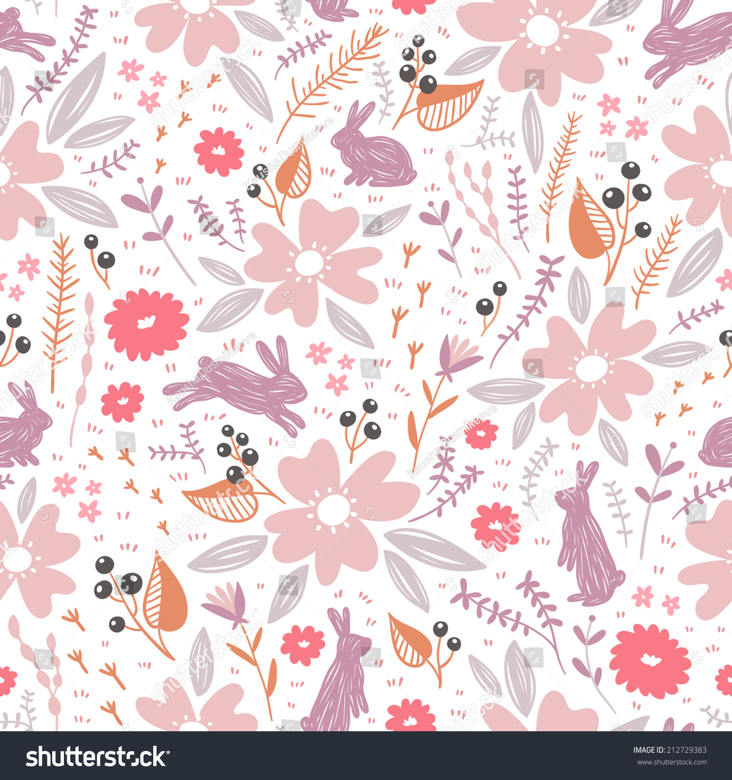 Flowers Bunnies Seamless Pattern Vector Background Stock Vector ...