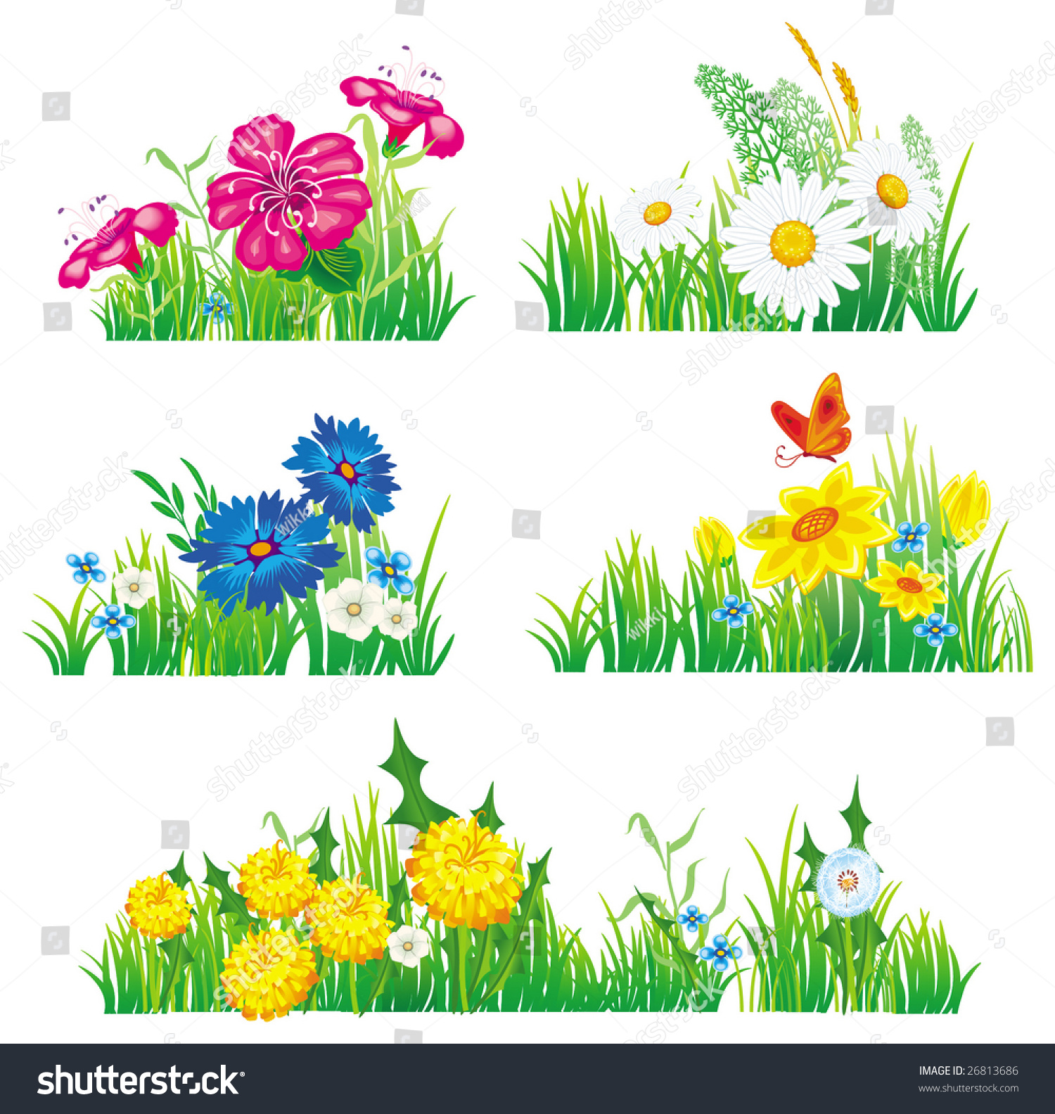 Flowers Grass Vector Illustration Stock Vector 26813686 - Shutterstock