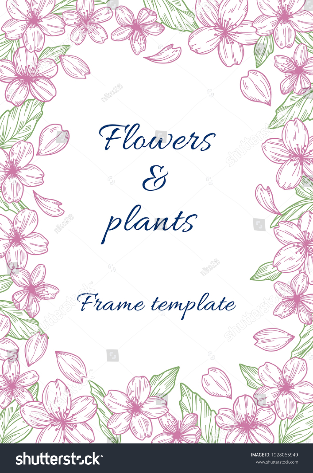 Flowers Plants Frame Template Stock Vector (Royalty Free) 1928065949 ...