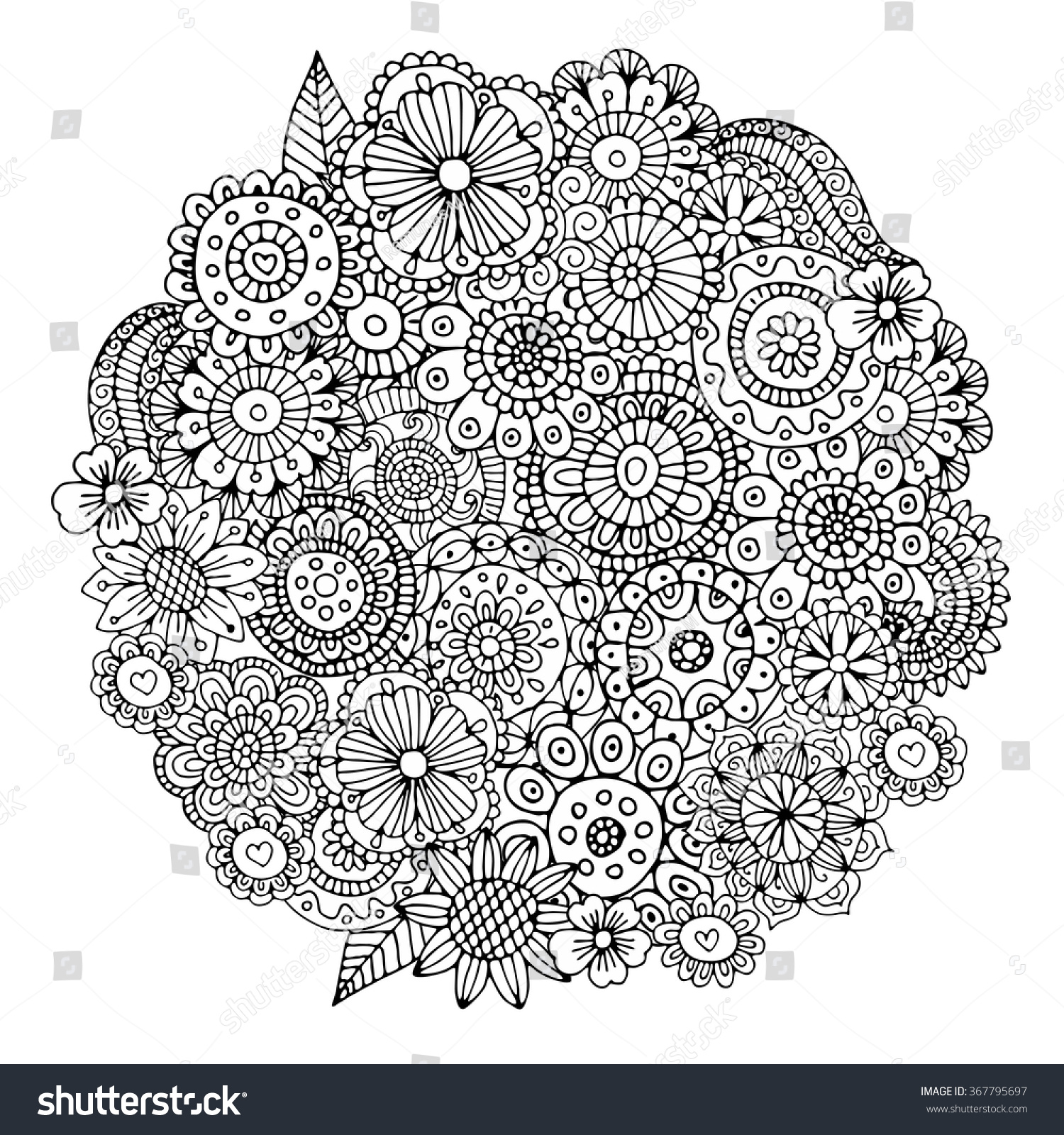 Flowers Circle Zentangle Pattern Coloring Book Stock Vector (Royalty ...