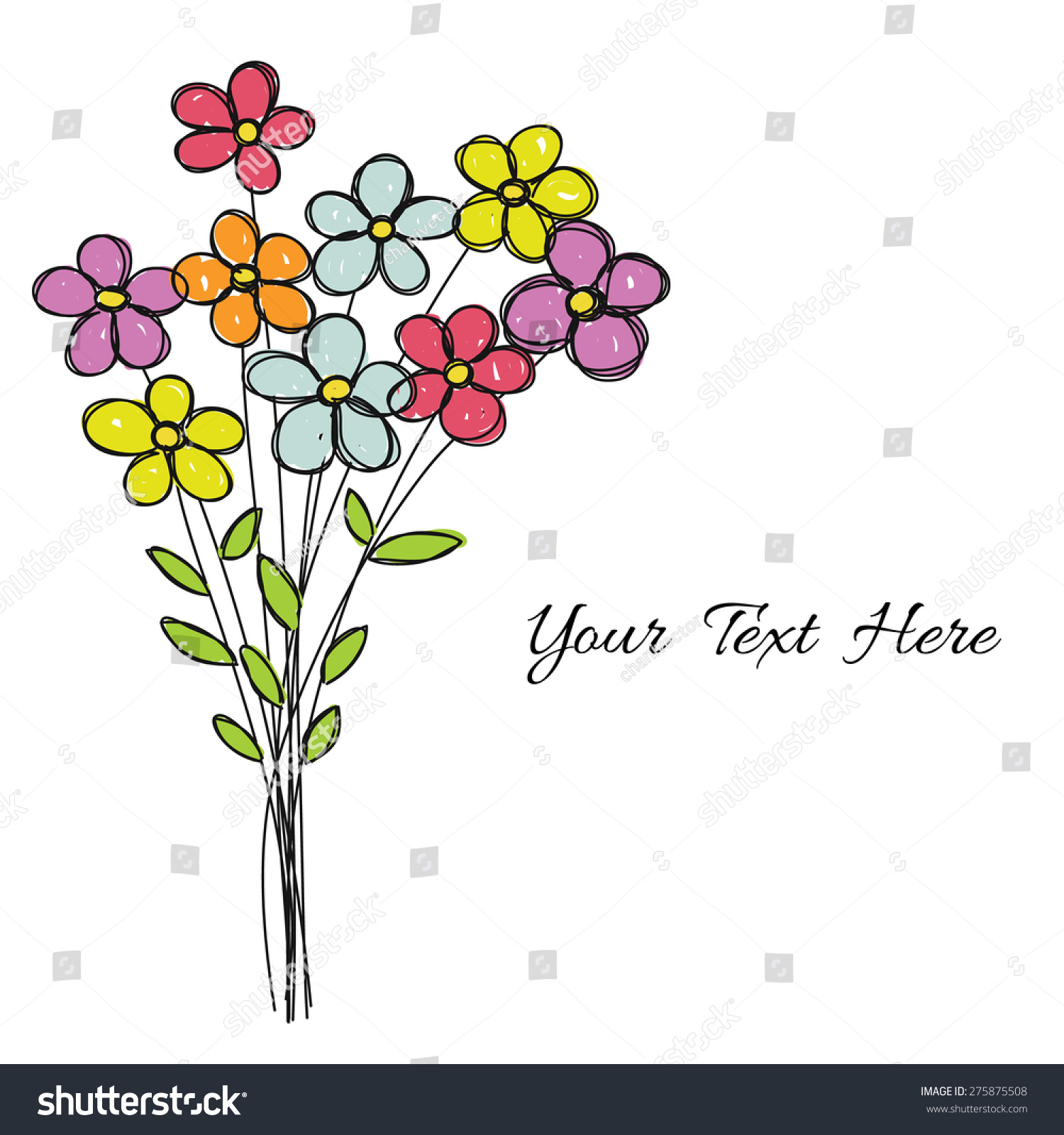Flowers Doodle Bouquet Your Text Here Stock Vector 275875508 - Shutterstock