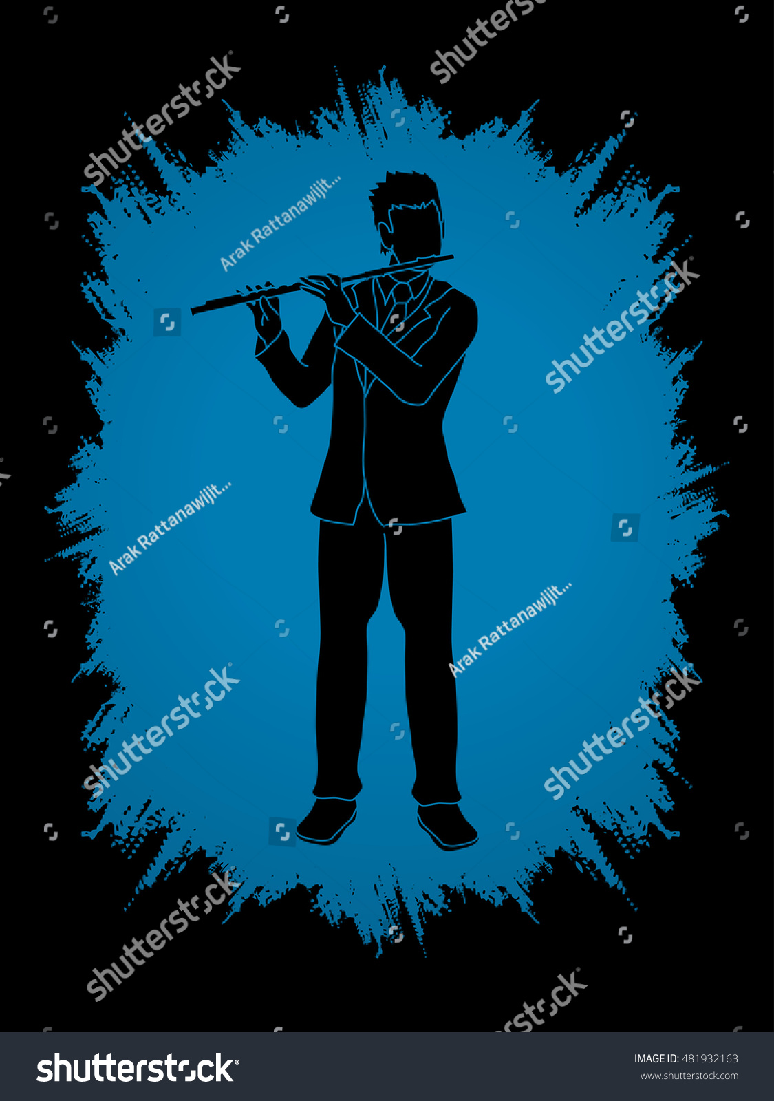Flute Player Designed On Grunge Frame Stock Vector (Royalty Free ...