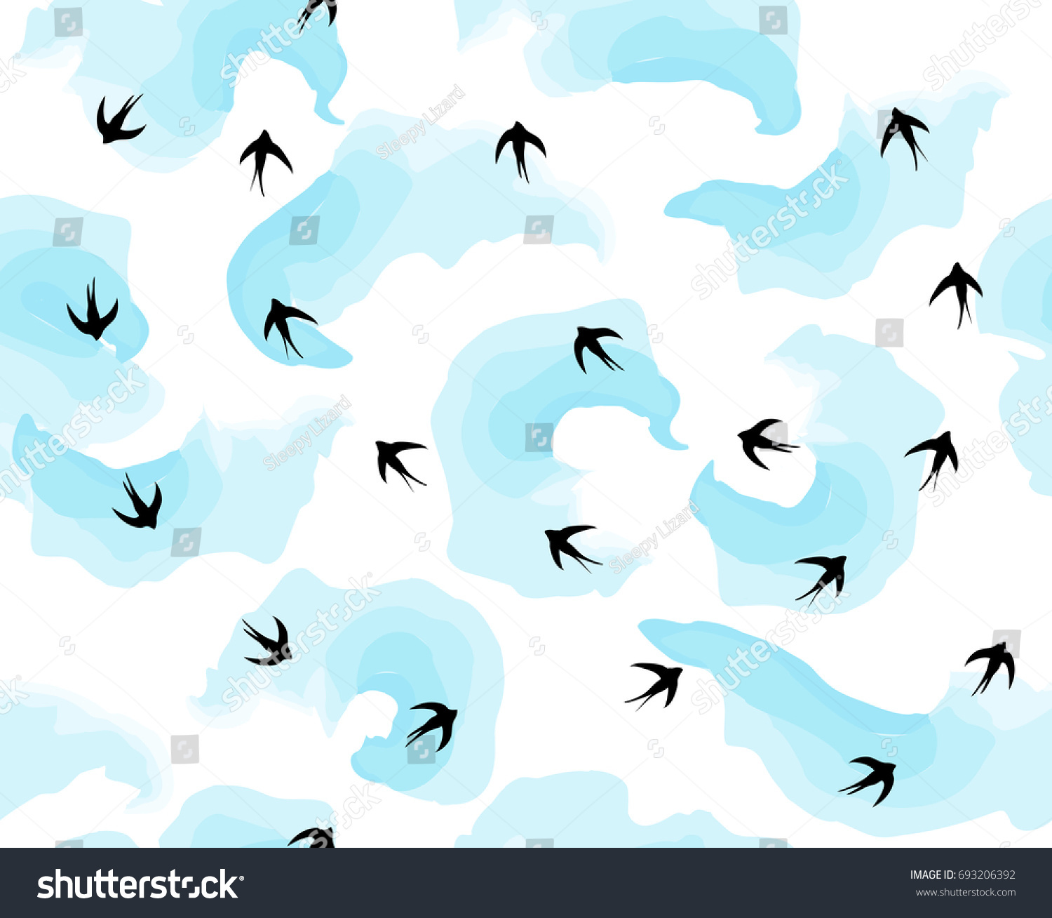 Flying Birds Sky Clouds Pattern Vector Stock Vector (Royalty Free ...