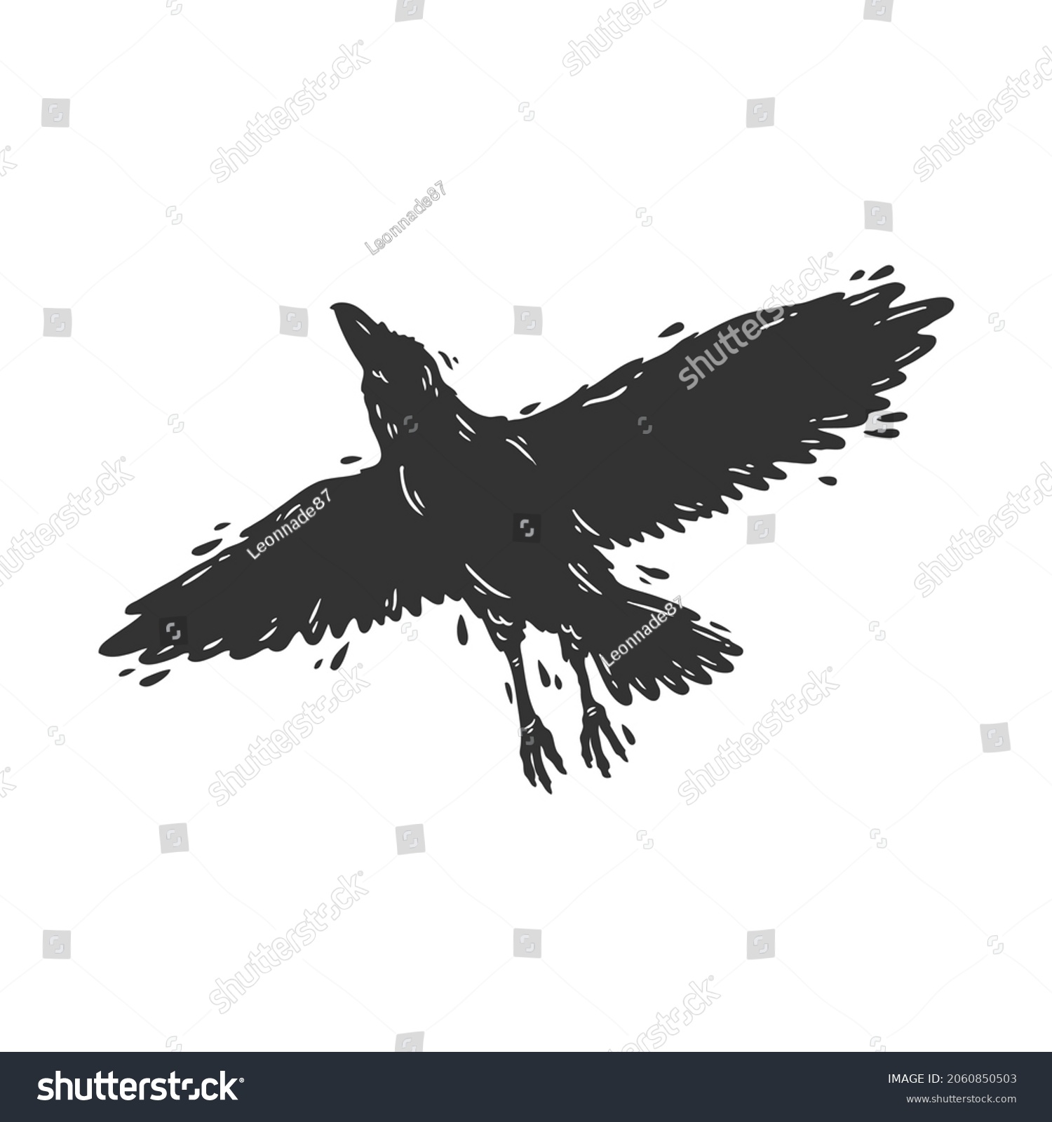 Flying Crow Vector Hand Draw Style Stock Vector (Royalty Free) 2060850503
