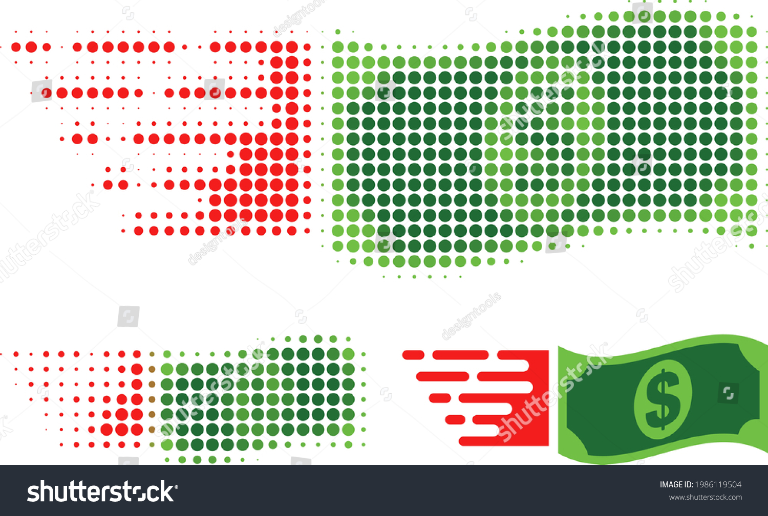 Flying Dollar Banknote Halftone Dotted Icon Stock Vector (Royalty Free ...