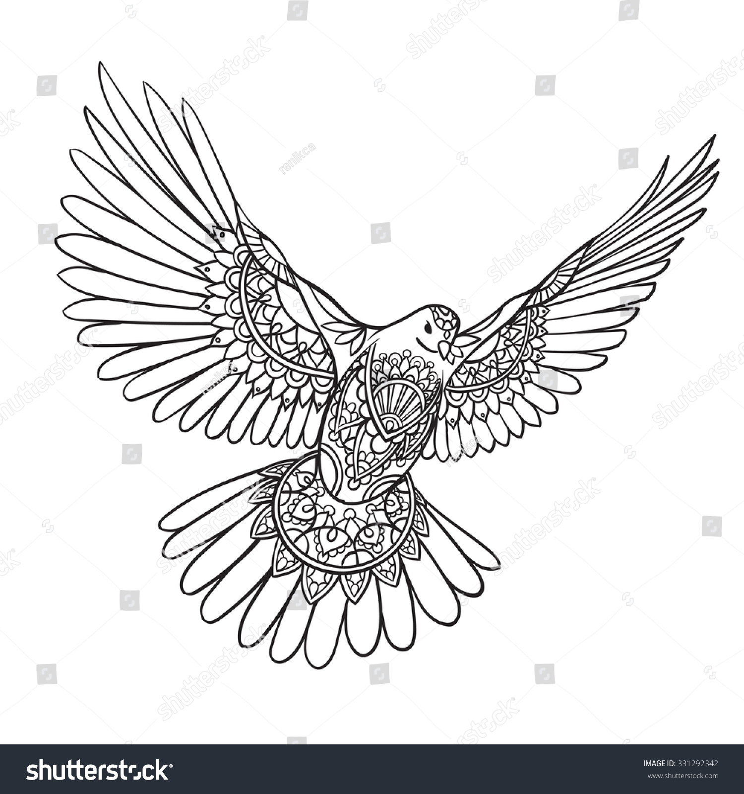 Flying Dove Spread Wings Ethnic Patterns Stock Vector (Royalty Free ...