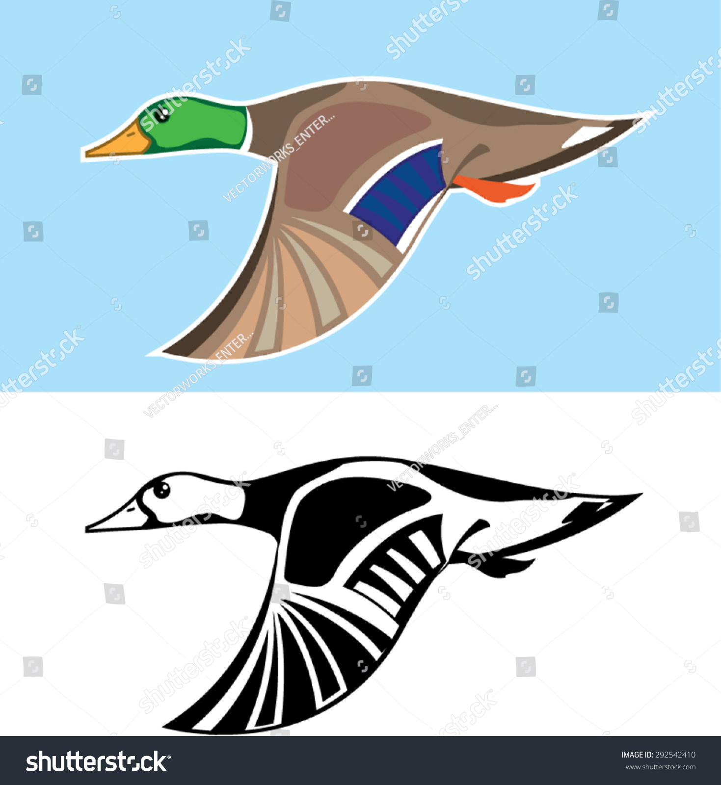 Flying Duck Vector Illustration Stock Vector (Royalty Free) 292542410 ...