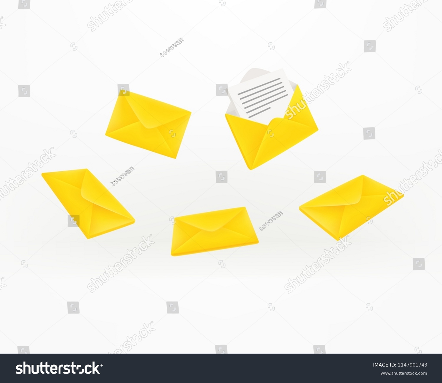 Flying Envelopes On White Background 3d Stock Vector (Royalty Free ...