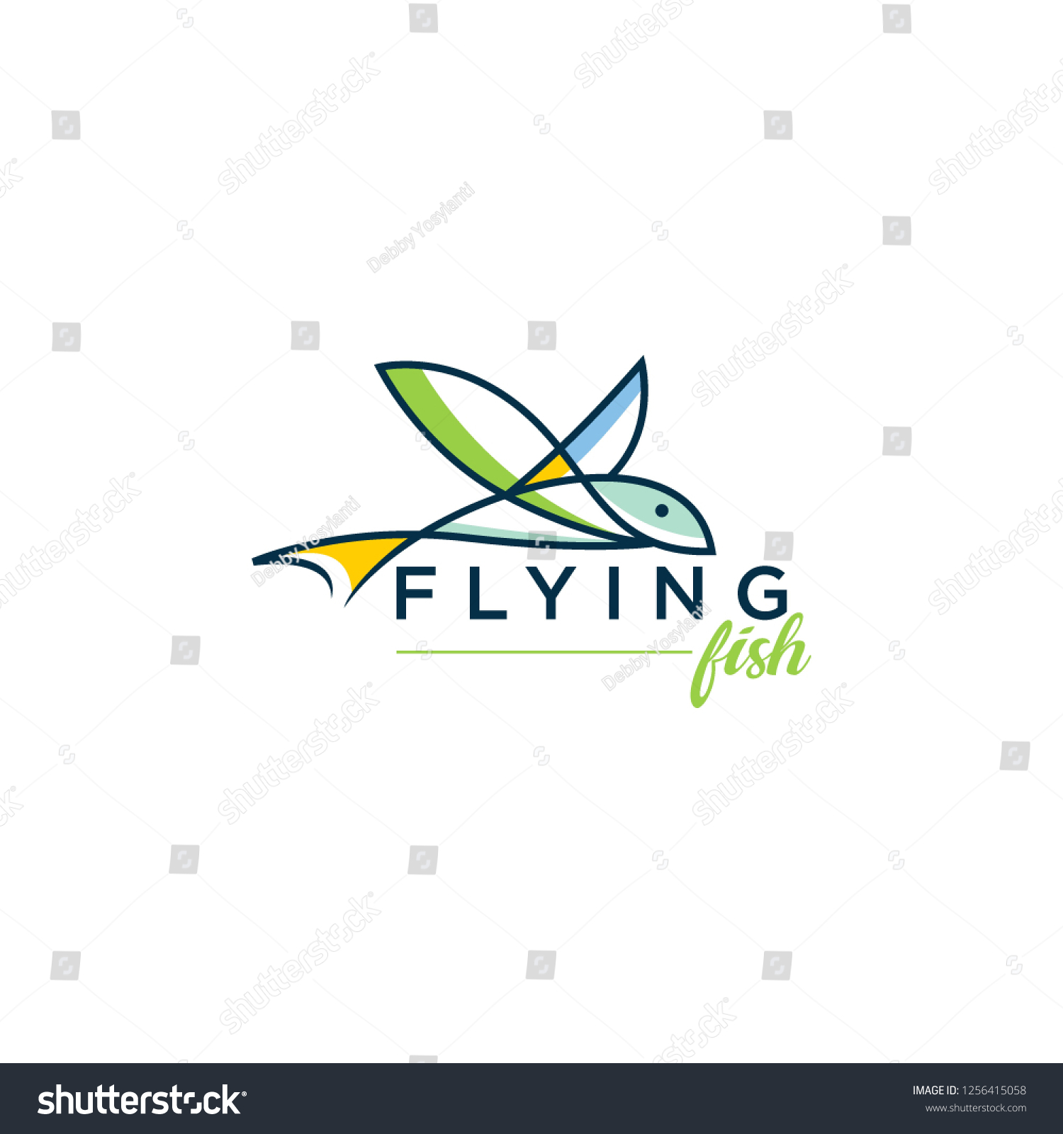 Flying Fish Logo Design: vector de stock (libre de regalías) 1256415058 ...