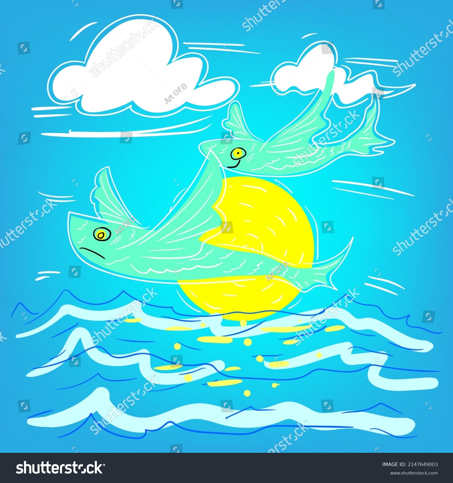 Flying Fish Vector Illustration Ocean Fresh Stock Vector (Royalty Free ...