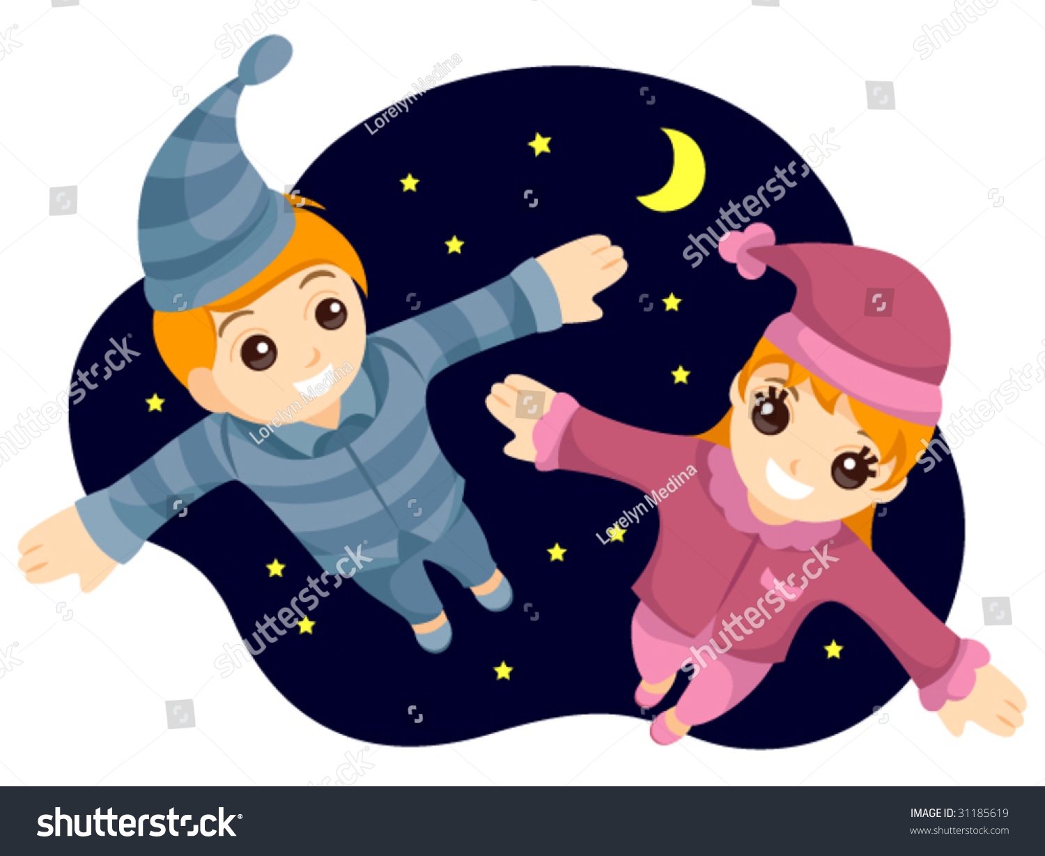 Flying Kids Pjs Vector Stock Vector (Royalty Free) 31185619
