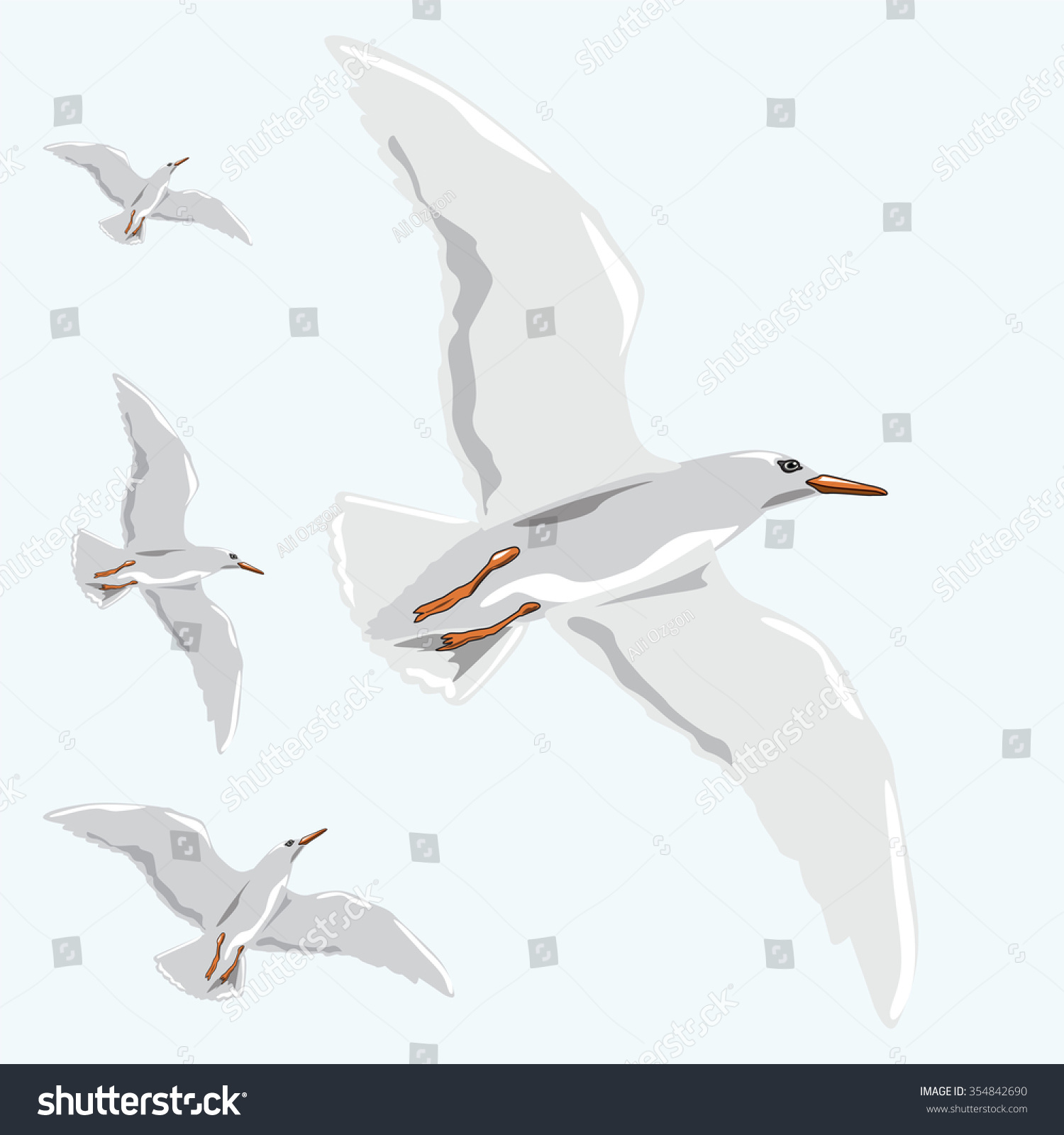 Flying Seagulls Isolated Vector Illustration Stock Vector (Royalty Free ...