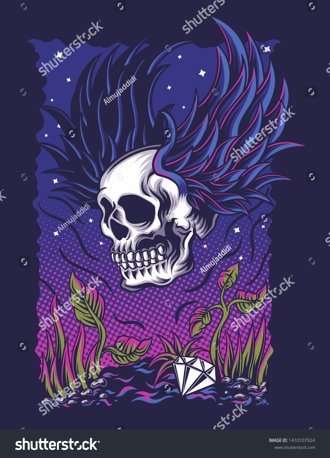 Flying Skull Vector Illustration Tshirt Design Stock Vector (Royalty ...
