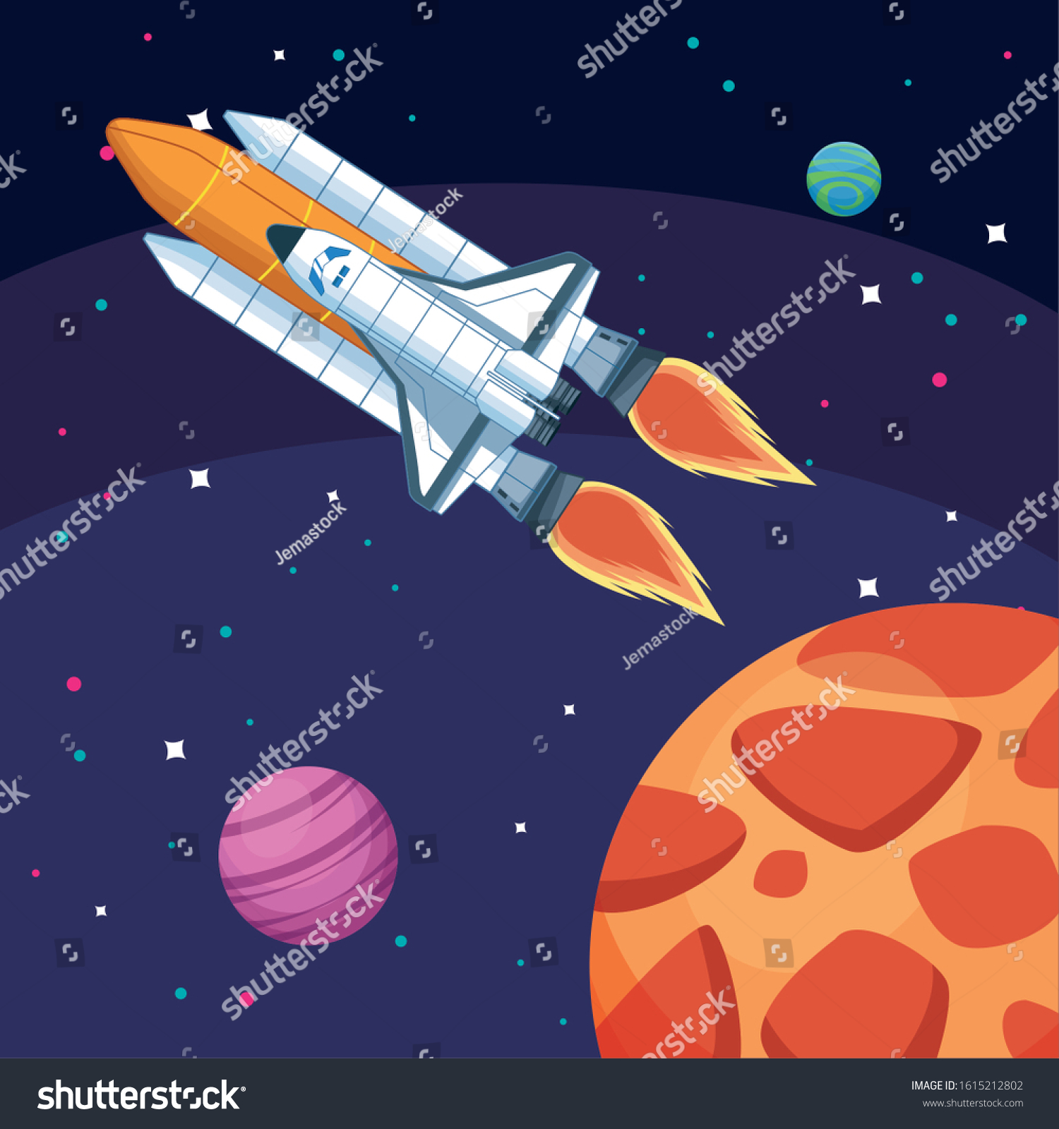 Flying Spacecraft Planets Space Exploration Vector Stock Vector ...