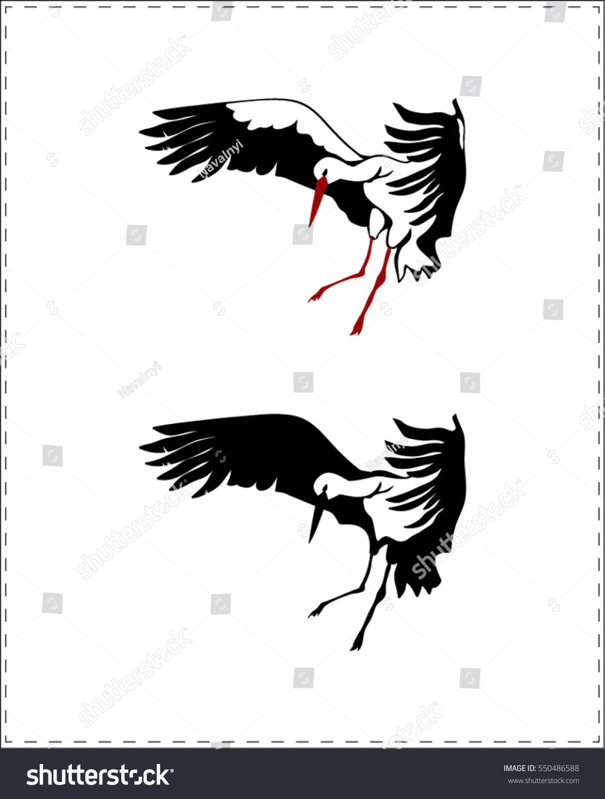Vektor Stok Flying Stork Isolated Silhouette Vector Graphics (Tanpa ...