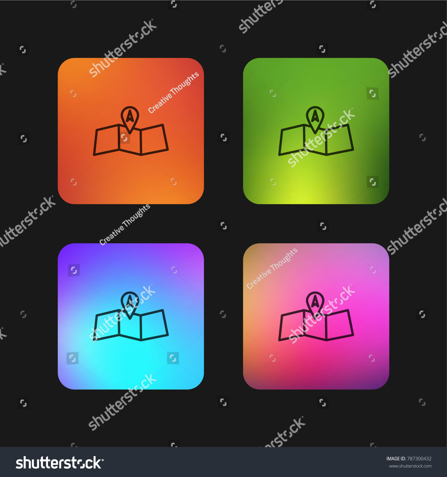 Folded Map Position Mark Four Color Stock Vector (Royalty Free ...