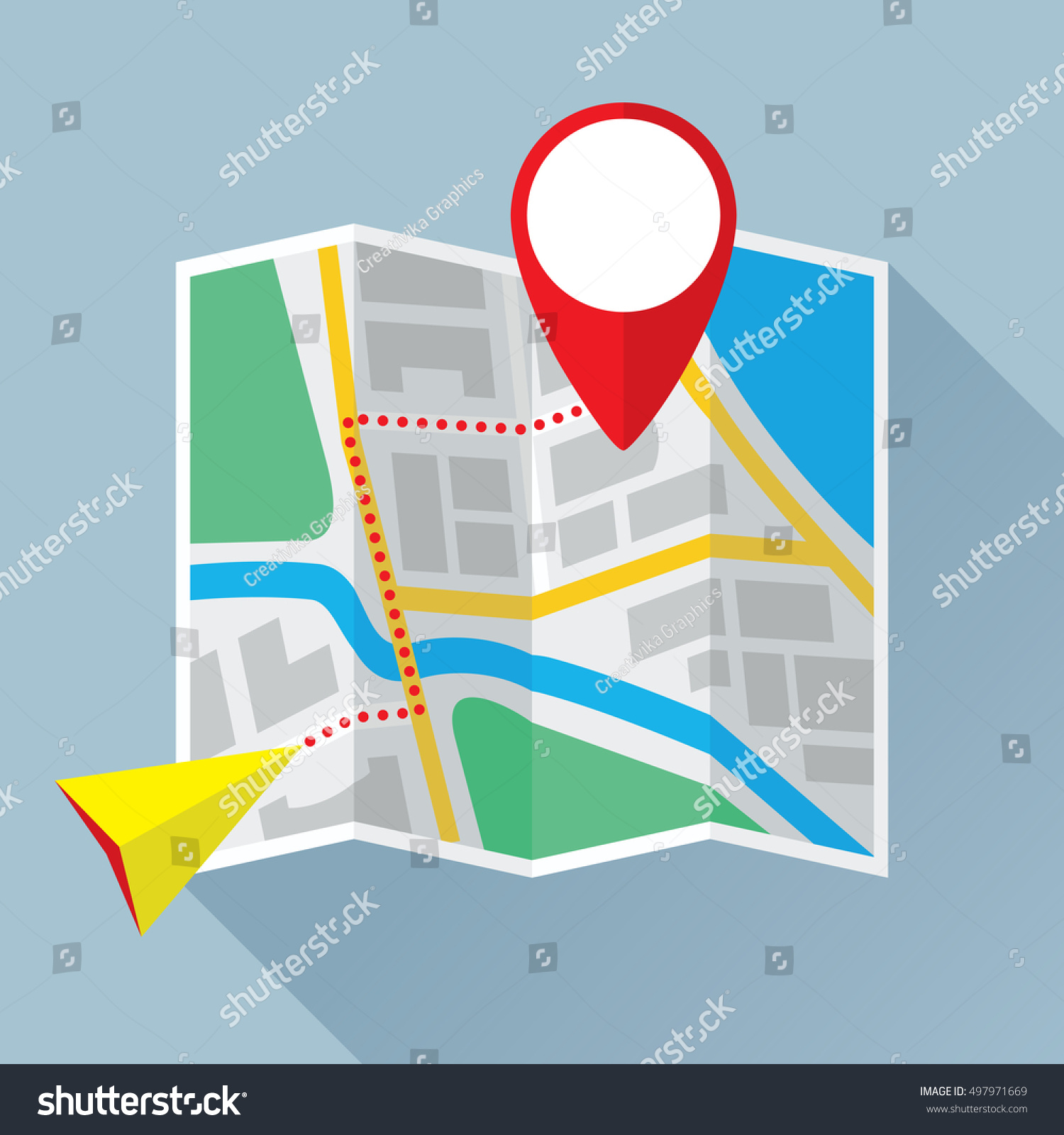 Folding Paper City Map Location Mark Stock Vector (Royalty Free ...