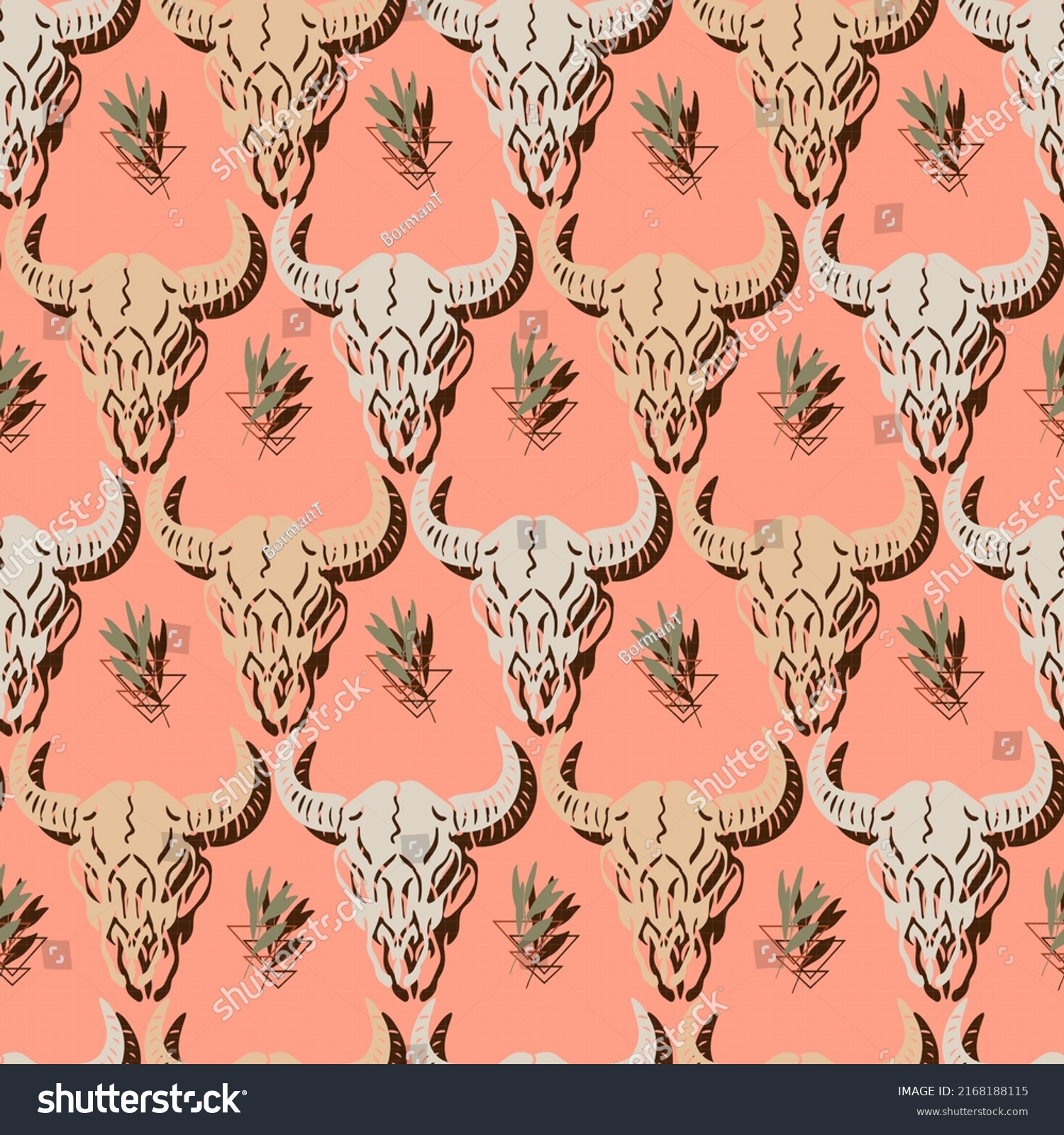 Folk Buffalo Skull Foliage Native Vector Stock Vector (Royalty Free ...