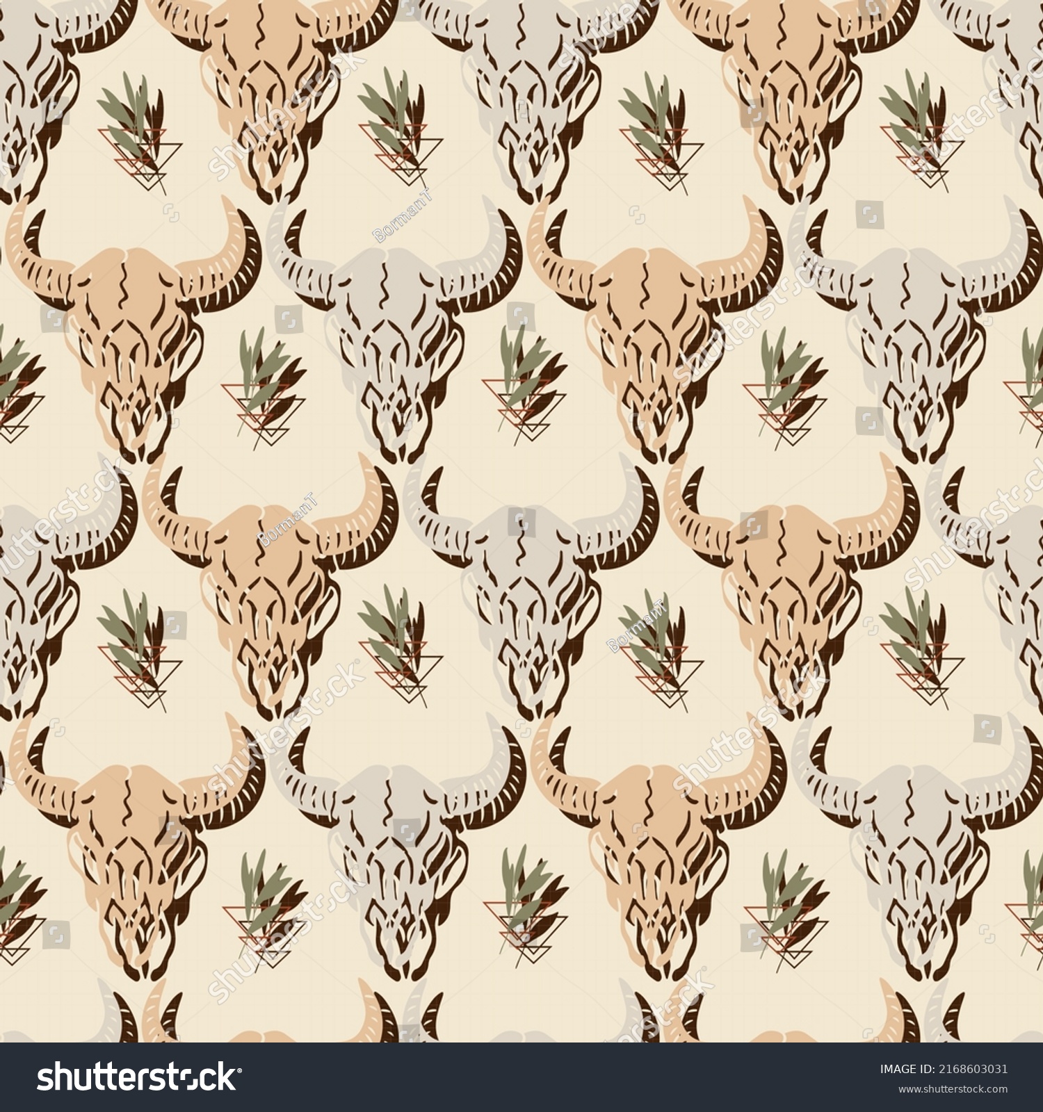 Folk Buffalo Skull Foliage Native Vector Stock Vector (Royalty Free ...