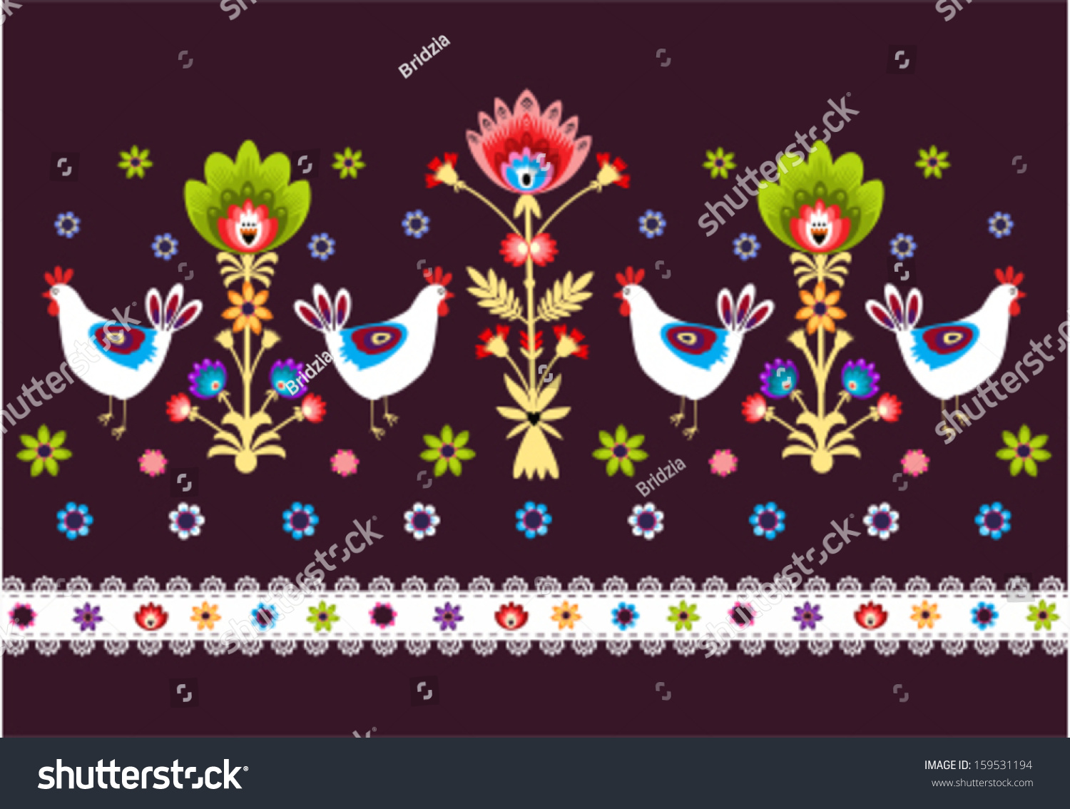 Folk Pattern Birds On Dark Background Stock Vector (Royalty Free) 159531194