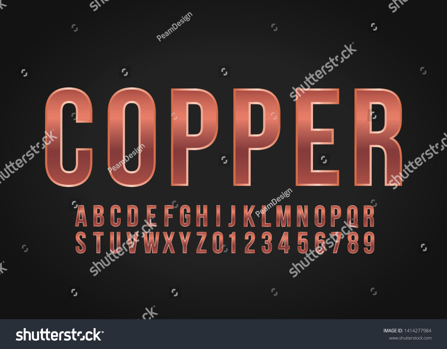 Font Alphabet Number Copper Effect Vector Stock Vector (Royalty Free ...