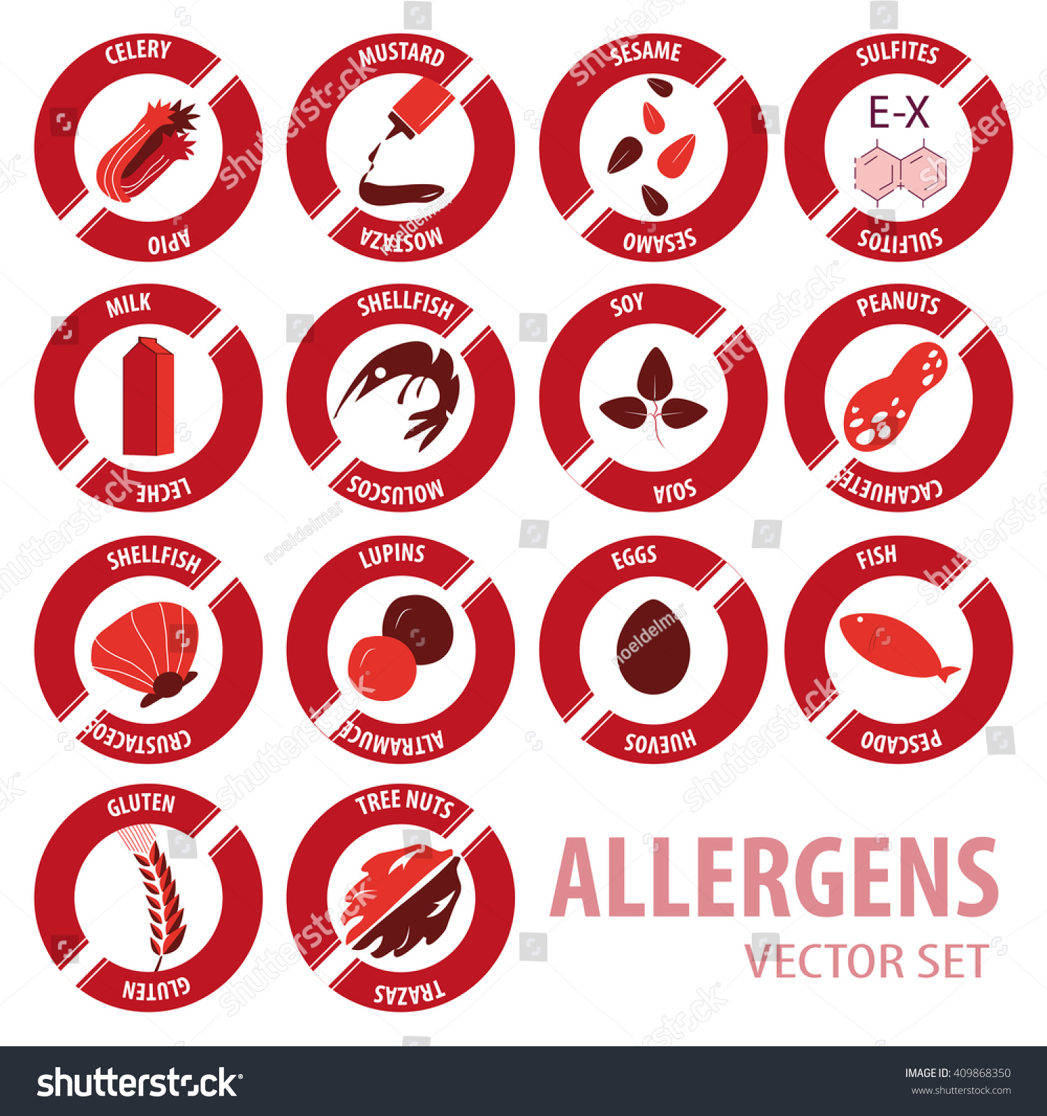 Food Allergens Vector Set Stock Vector (Royalty Free) 409868350