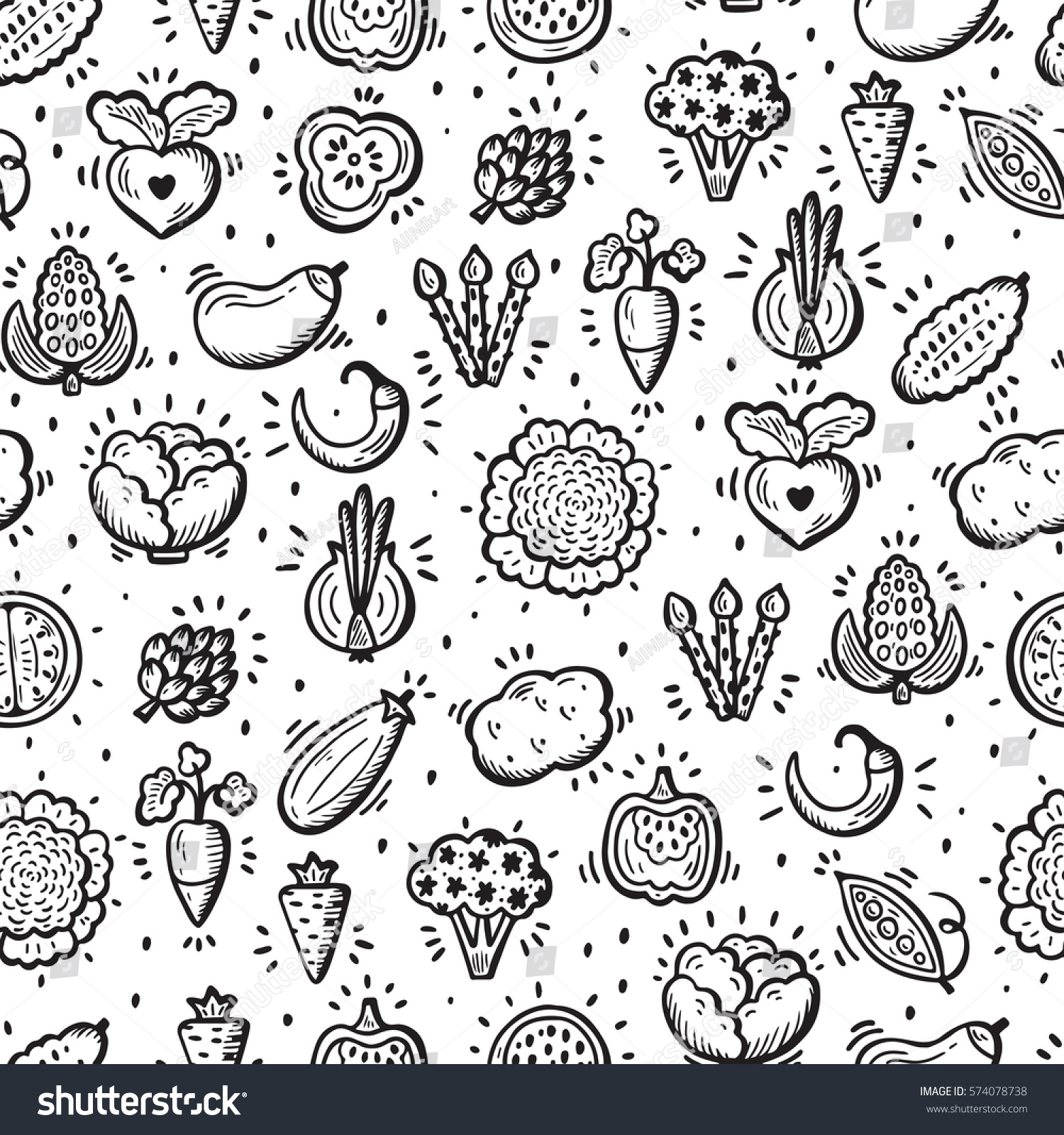 Food Background Doodle Vegetables Seamless Pattern: vector de stock ...