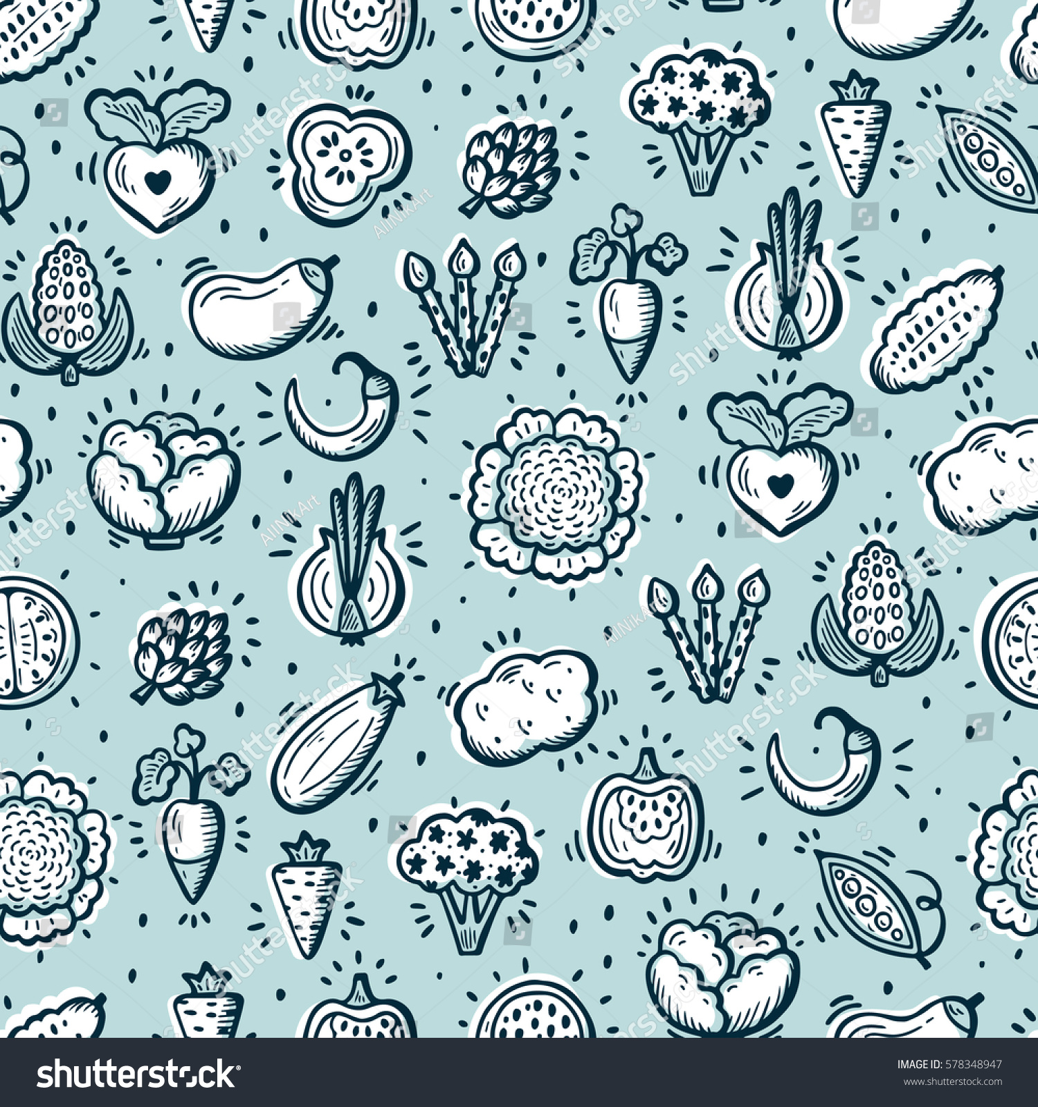 Food Background Doodle Vegetables Seamless Pattern Stock Vector ...