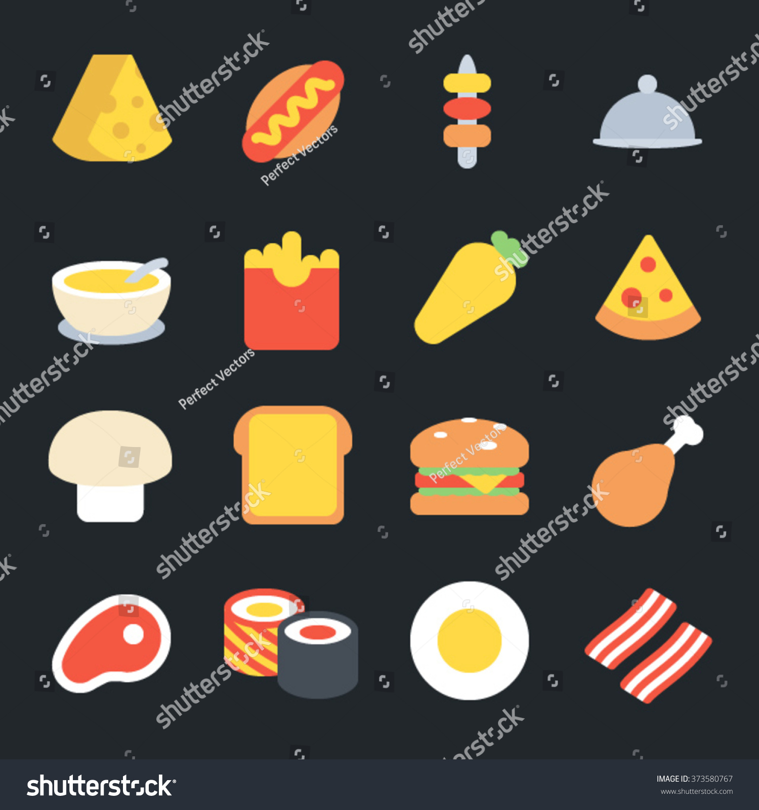 Food Flat Icons: vector de stock (libre de regalías) 373580767 ...