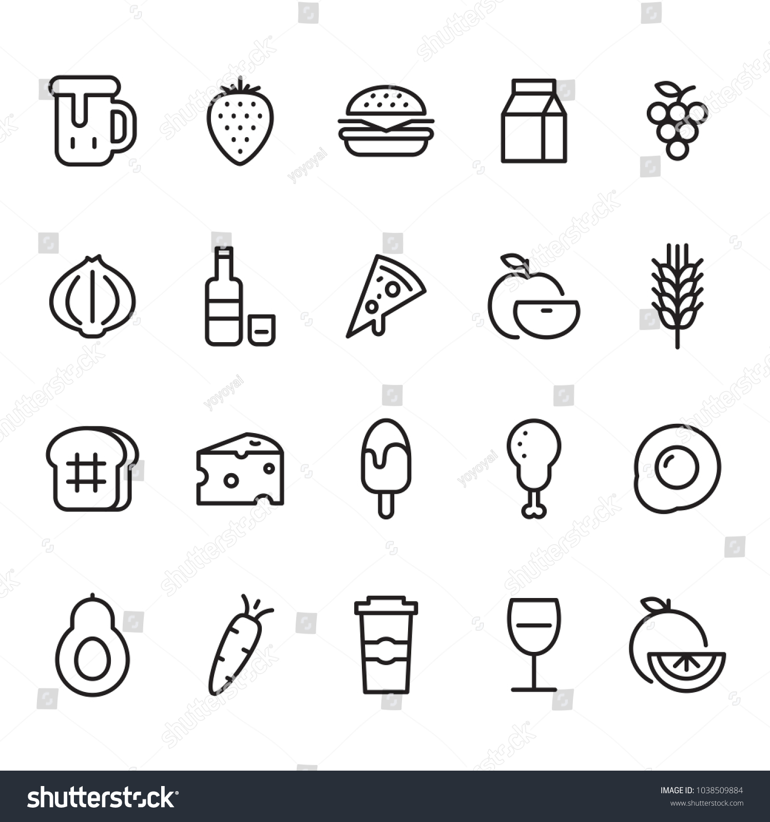 Food Icon Set Vector Stock Vector (Royalty Free) 1038509884