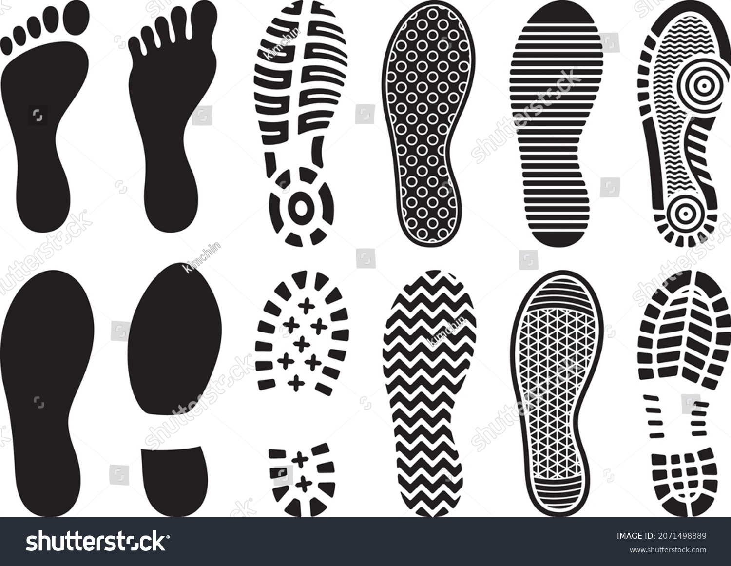 Footprint Shoe Mark Set Stock Vector (Royalty Free) 2071498889
