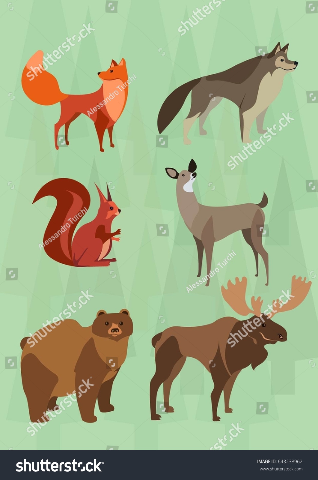 Forest Animals Graphic Design Isolated On: เวกเตอร์สต็อก (ปลอดค่า ...