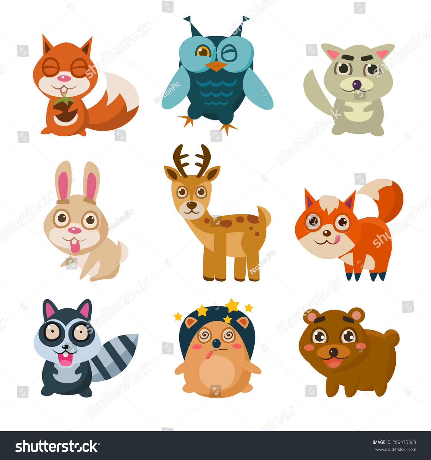 Forest Animals Vector Illustration Different Emotions 库存矢量图（免版税 ...