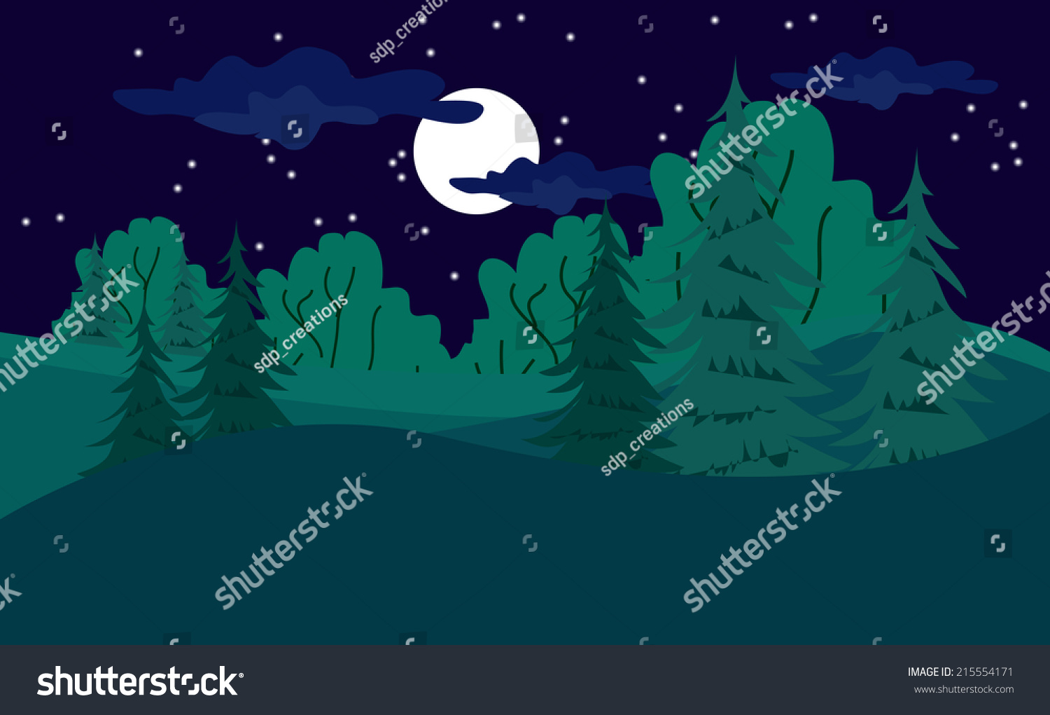 Forest Night Landscape Background Stock Vector (Royalty Free) 215554171 ...