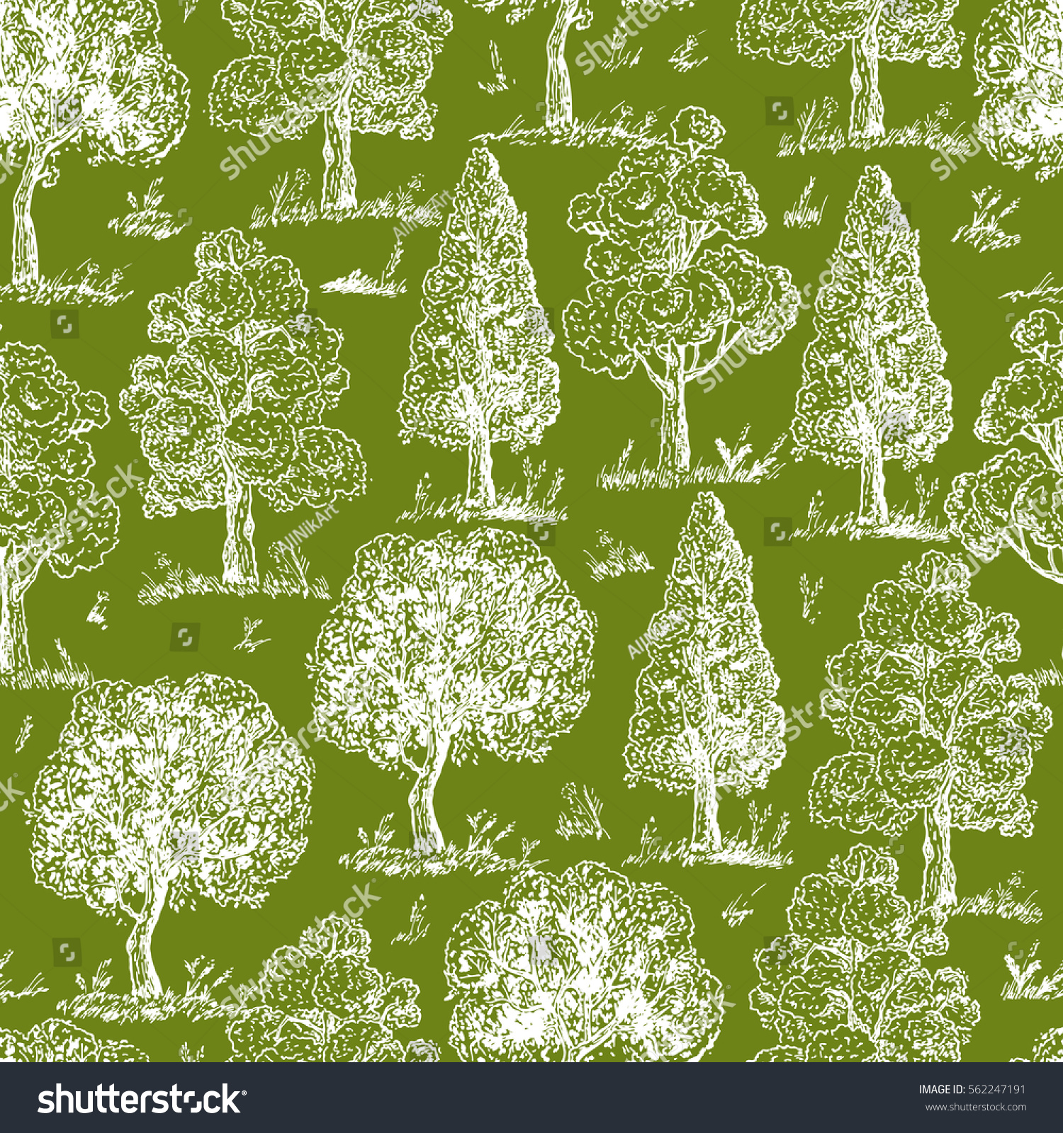 Forest Background Deciduous Trees Seamless Pattern Stock Vector (Royalty Free) 562247191