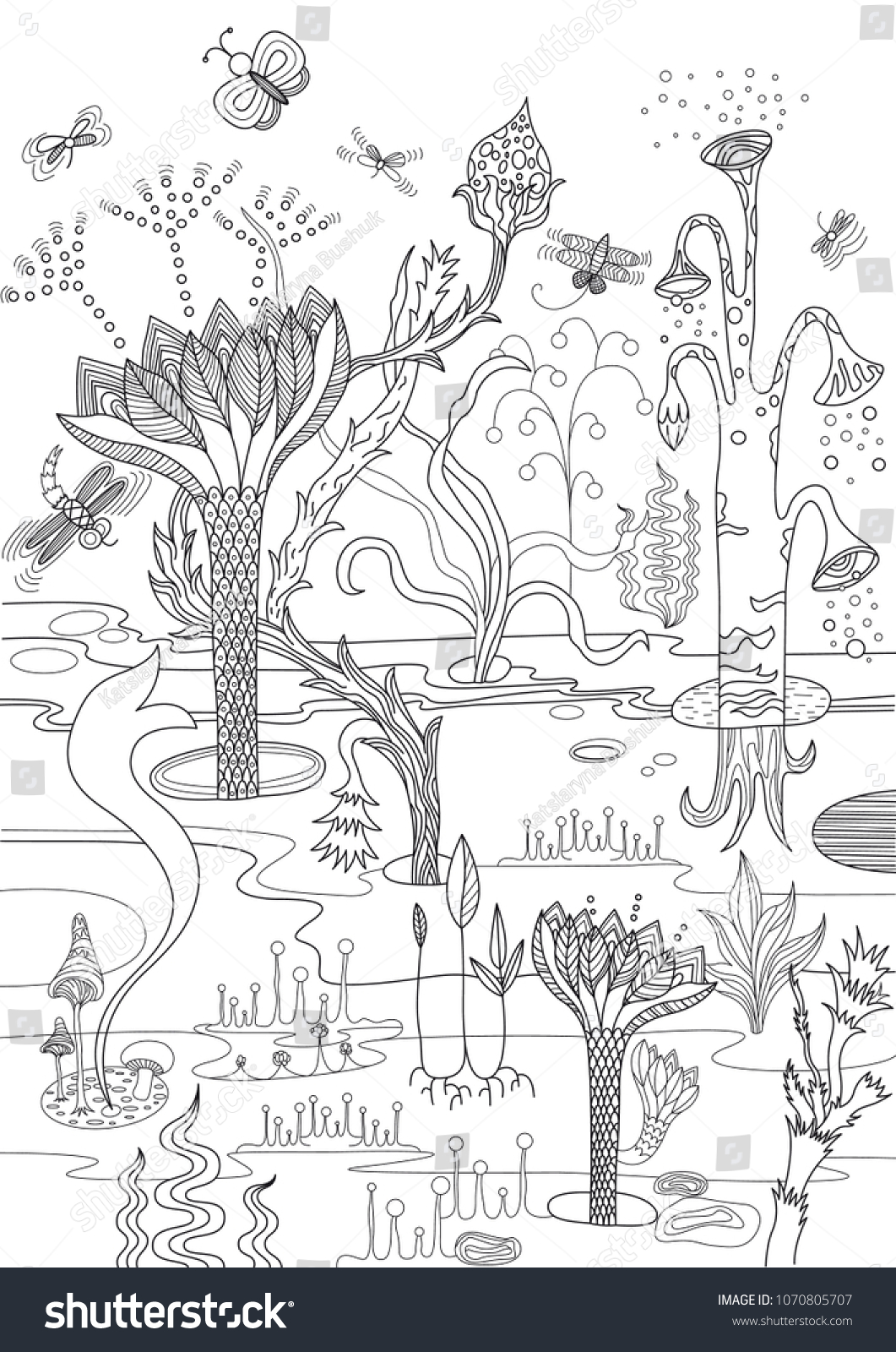 Forest Coloring Page: เวกเตอร์สต็อก (ปลอดค่าลิขสิทธิ์) 1070805707