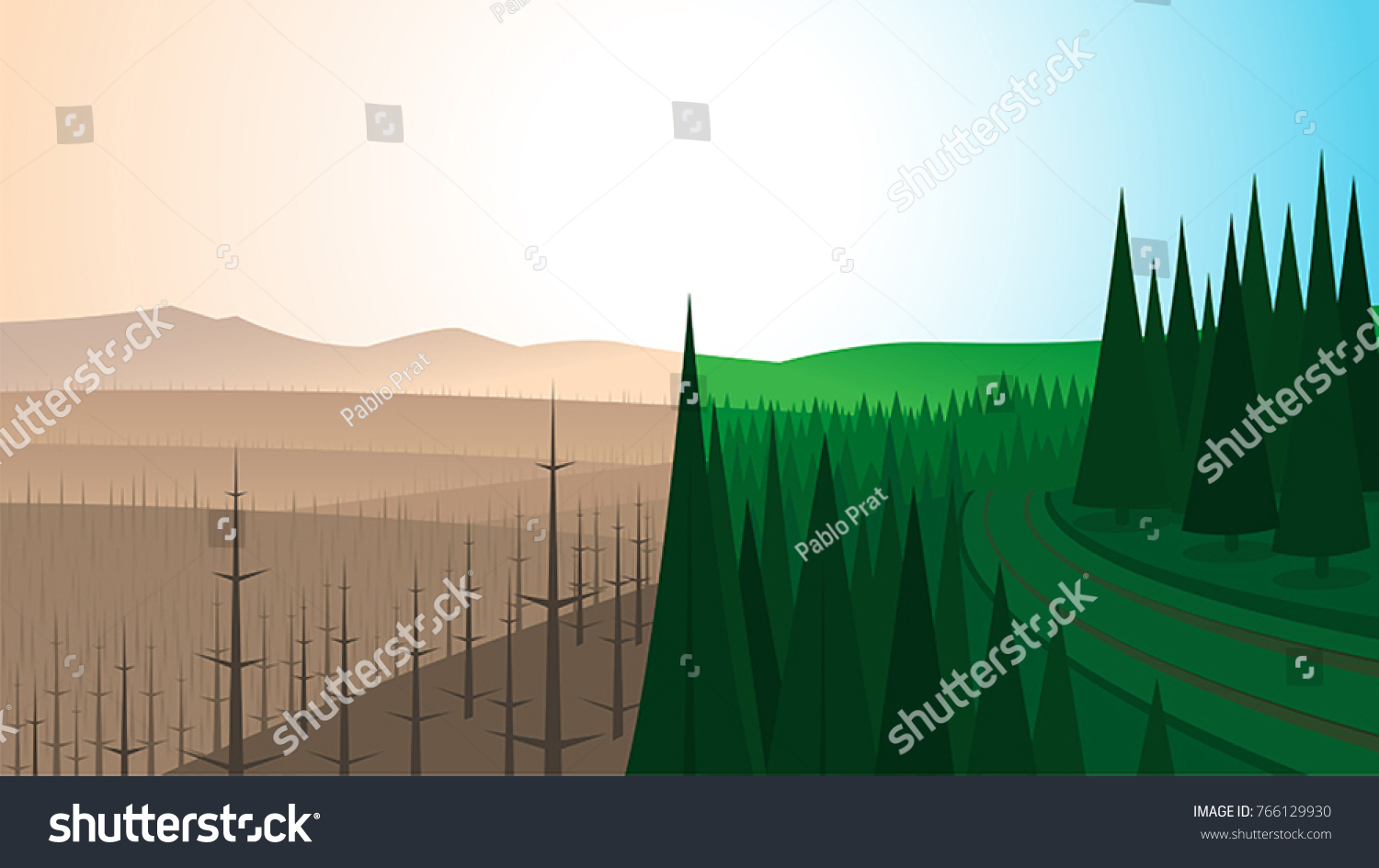 Forest Landscape Before After Fire Stock Vector (Royalty Free) 766129930