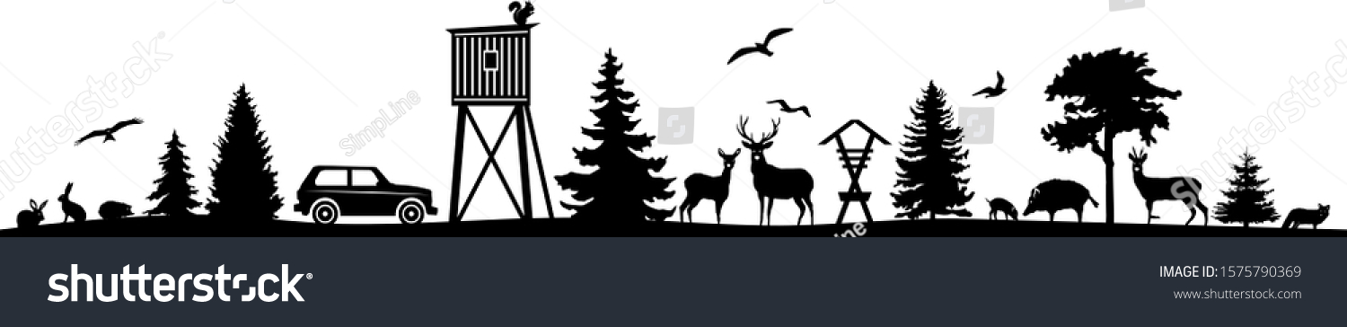 Forest Landscape Skyline Vector Silhouette: เวกเตอร์สต็อก (ปลอดค่า ...
