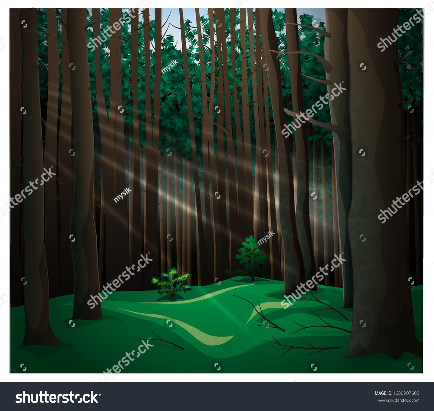 Forest Landscape Sun Rays Stock Vector (Royalty Free) 1680907603 ...