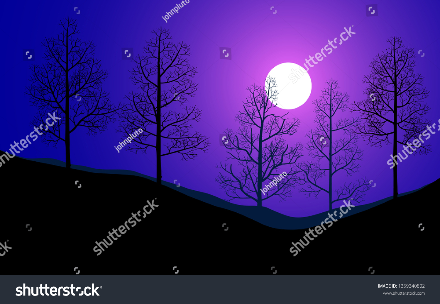 Forest Night Scene Vector Landscape Stock Vector (Royalty Free ...