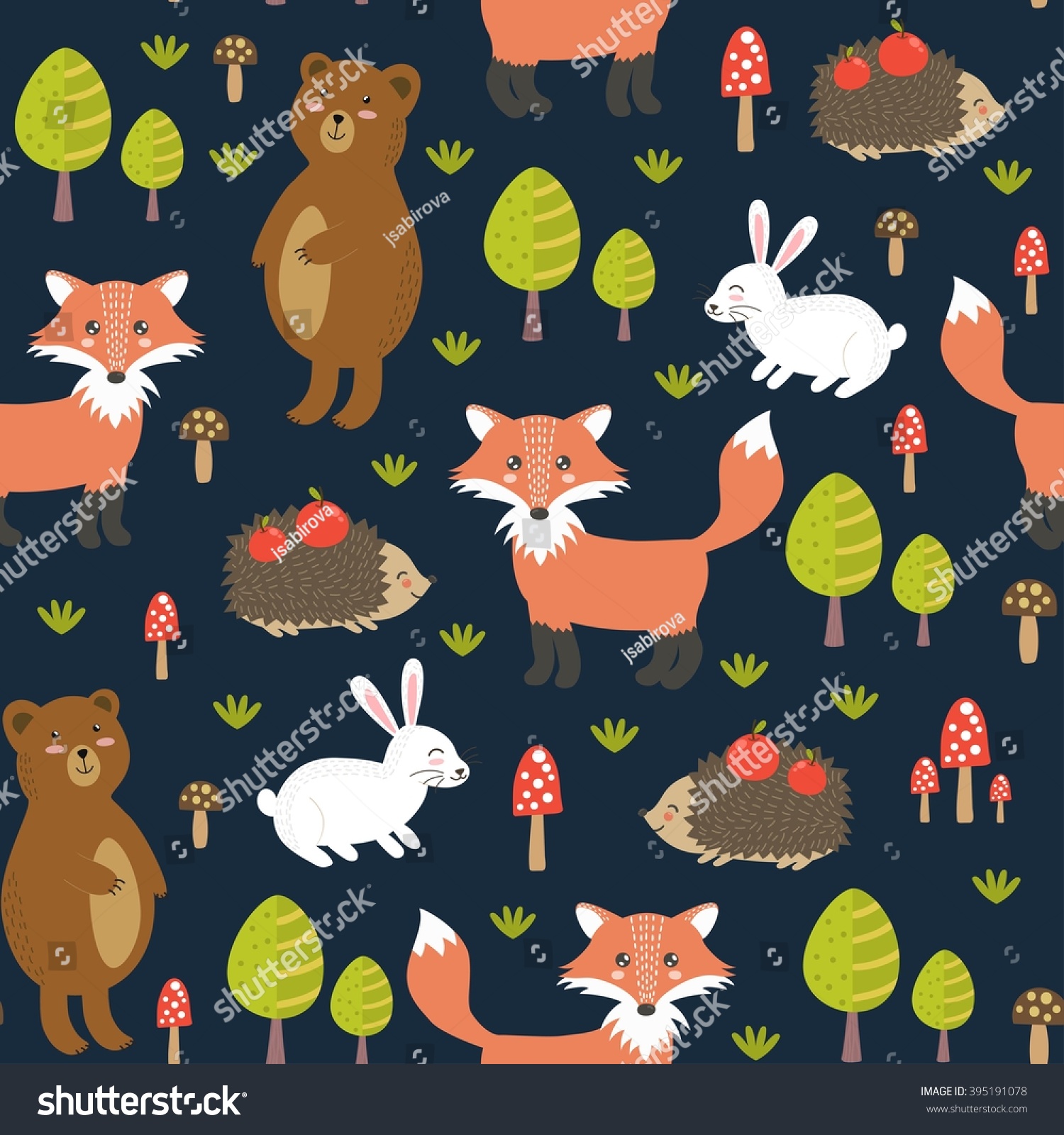 Forest Seamless Pattern Cute Animals Vector Stock Vector (Royalty Free ...