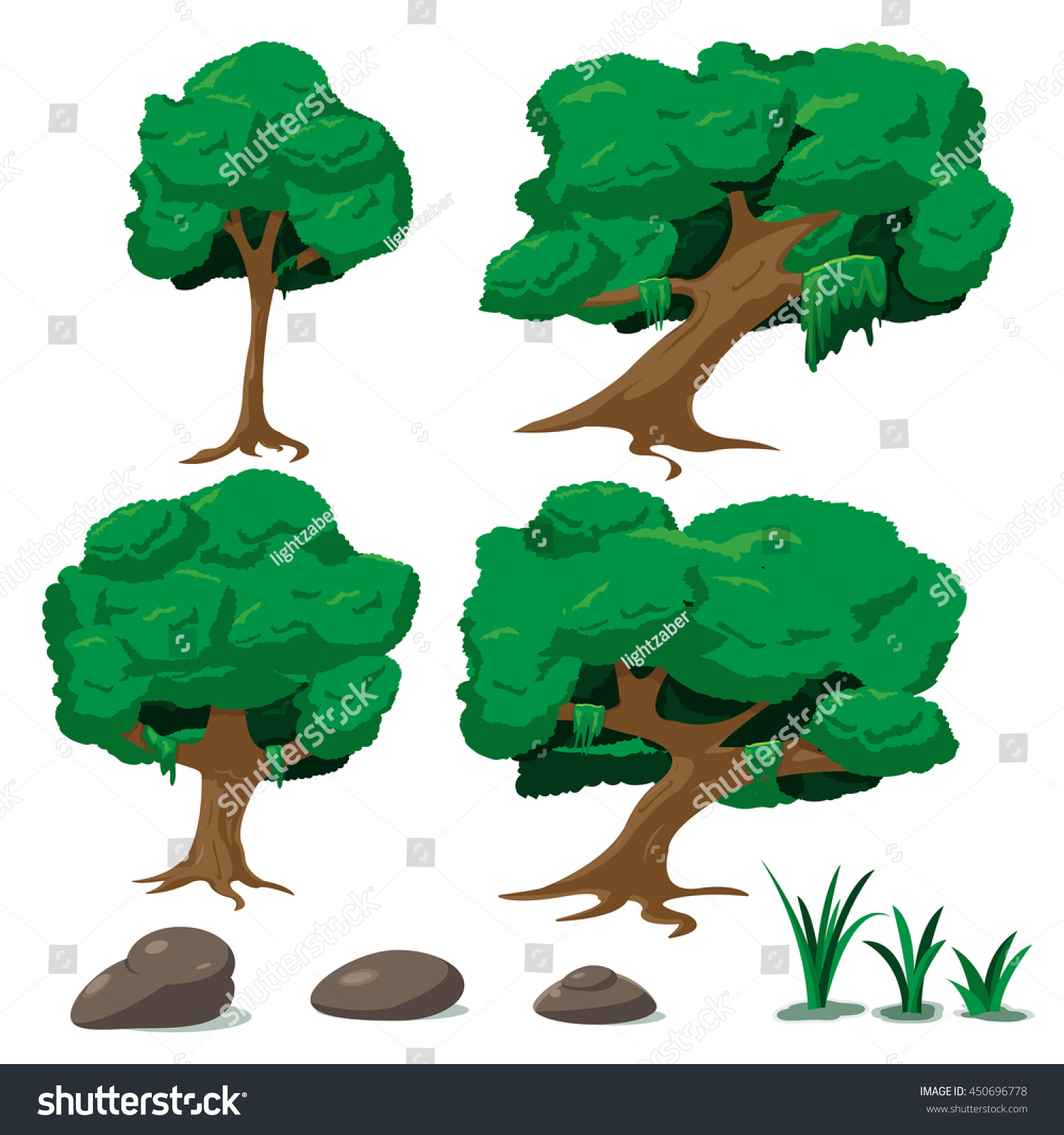 Forest Tree Cartoon Illustration Set Vector Stock Vector (Royalty Free ...