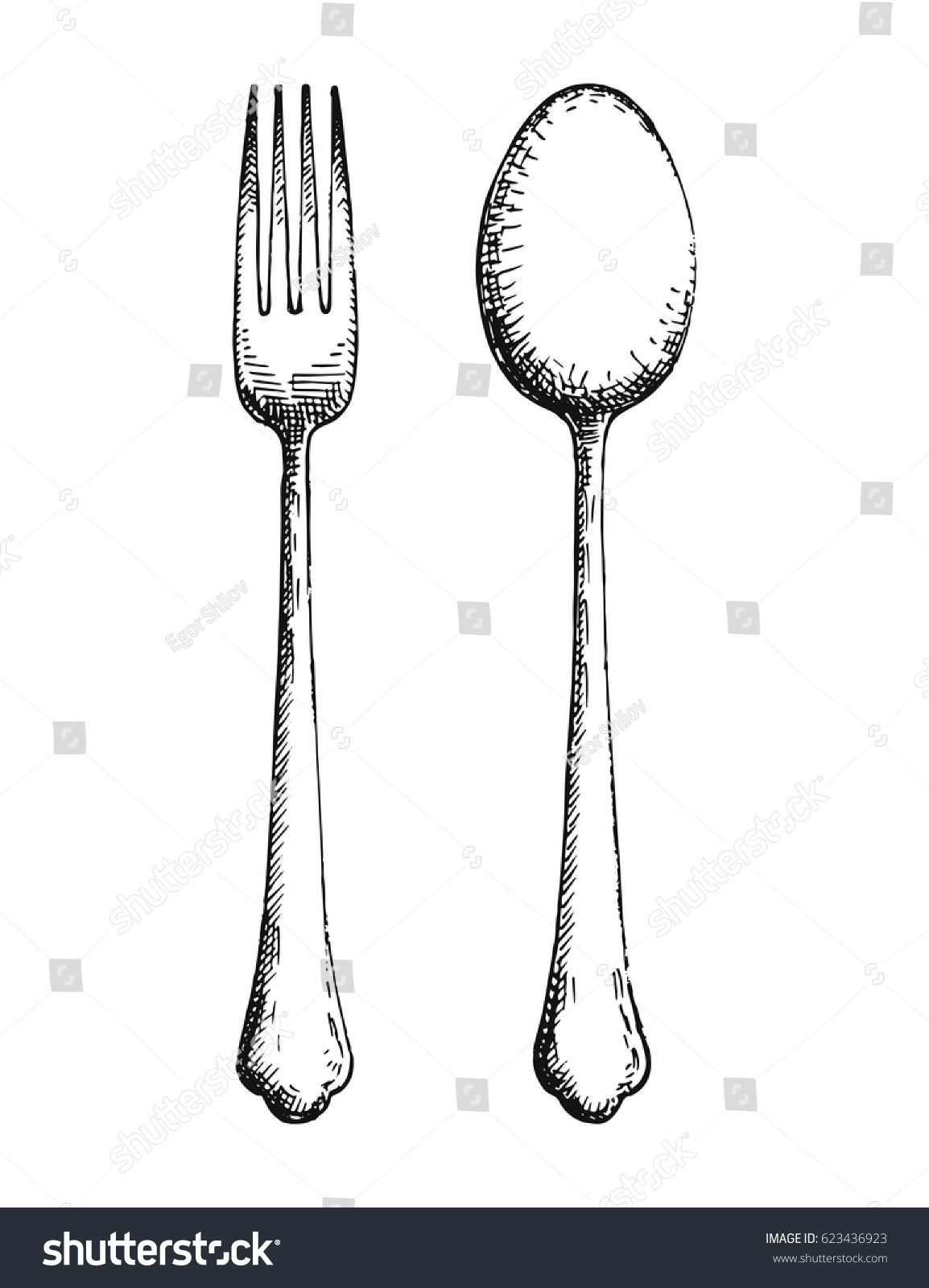 Fork Spoon Hand Drawing Vector: vector de stock (libre de regalías ...