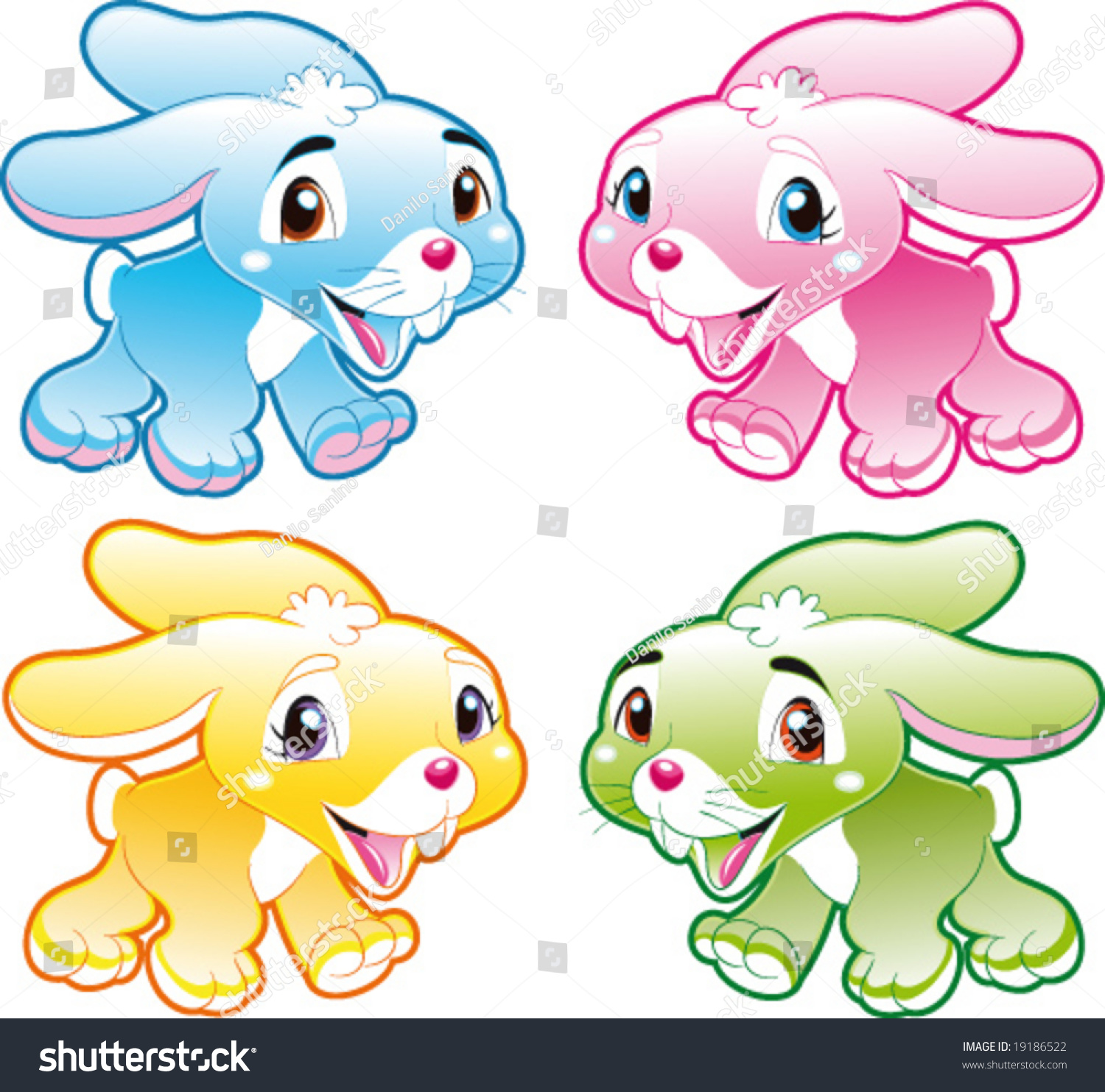 Four Babies Rabbit Funny Cartoon Vector Stock Vector (Royalty Free ...