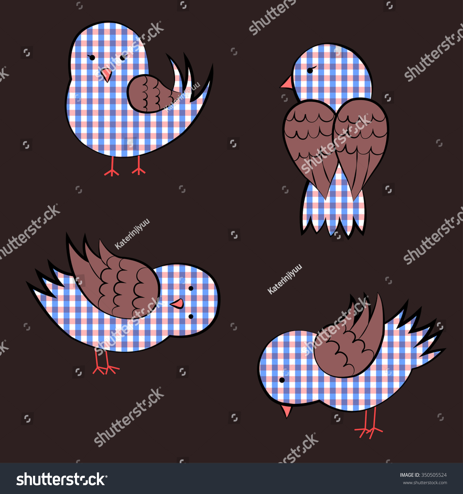 Four Birds Checkered Pattern Different Poses Stock Vector (Royalty Free ...